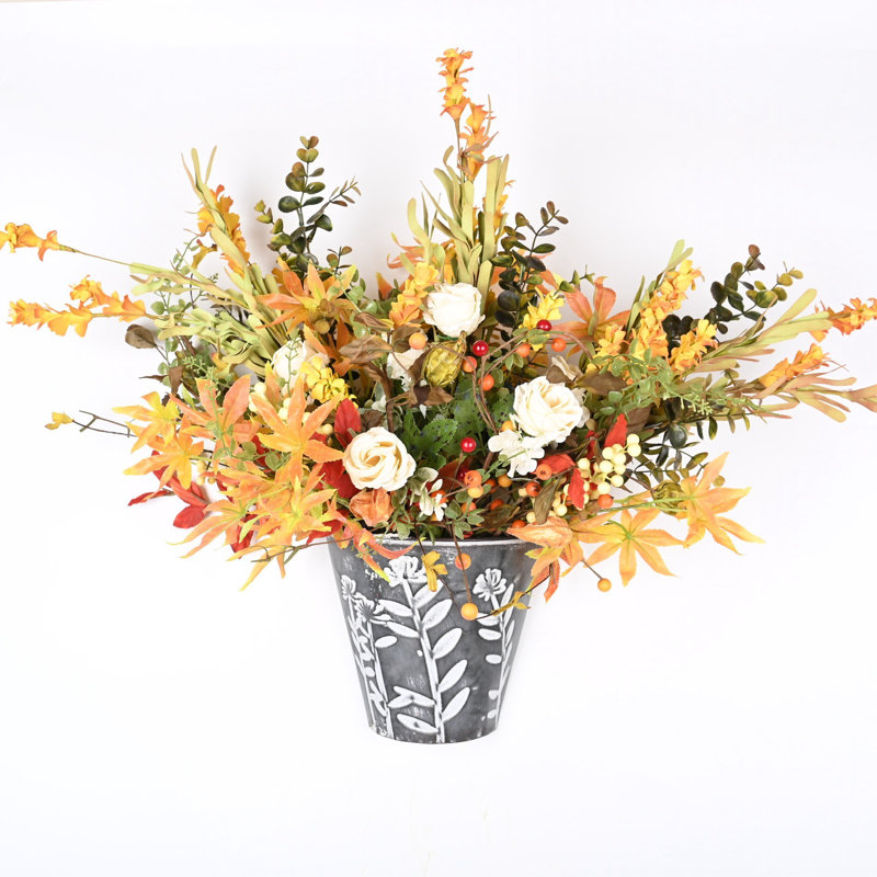 Primrue Artificial Fall Rose Floral Arrangement in Pot | Wayfair