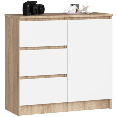 17 Stories Chest of drawers 17 Stories JERRY 80cm Sonoma oak, door, 3 ...