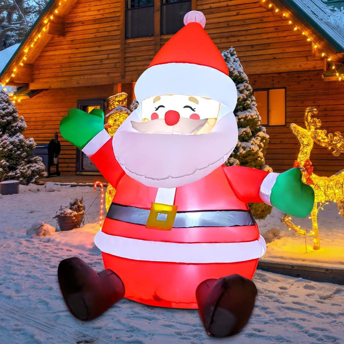 The Holiday Aisle® 5FT Inflatable Sitting Santa with Built-in LEDs ...