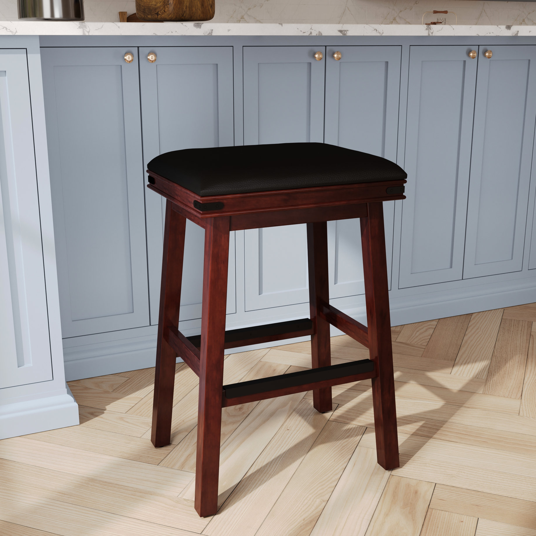 fengshu Stylish 30" Bar Stool In With Black Leather Seat And Floor ...