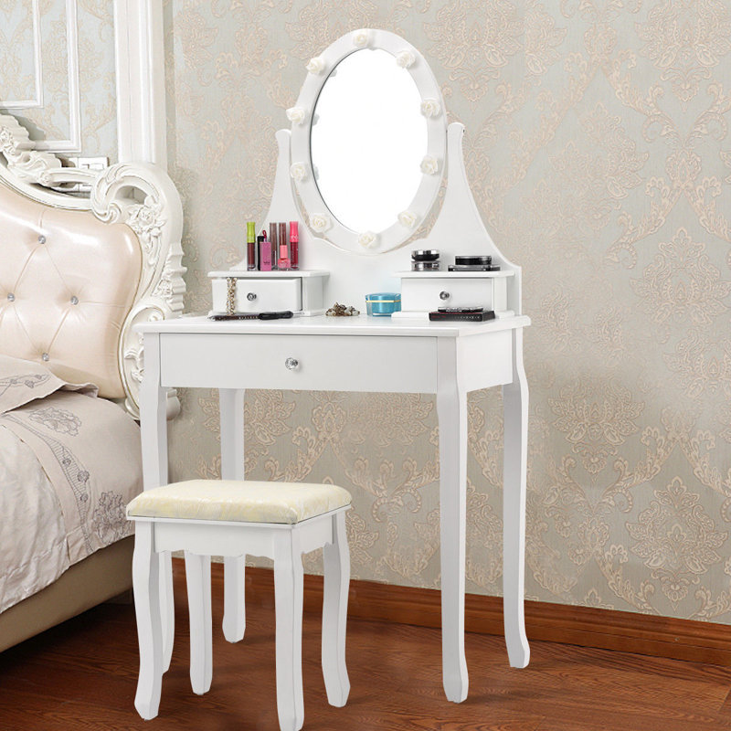 Astoria Grand Narelle 3 Drawer Makeup Vanity Set with Mirror & Reviews ...