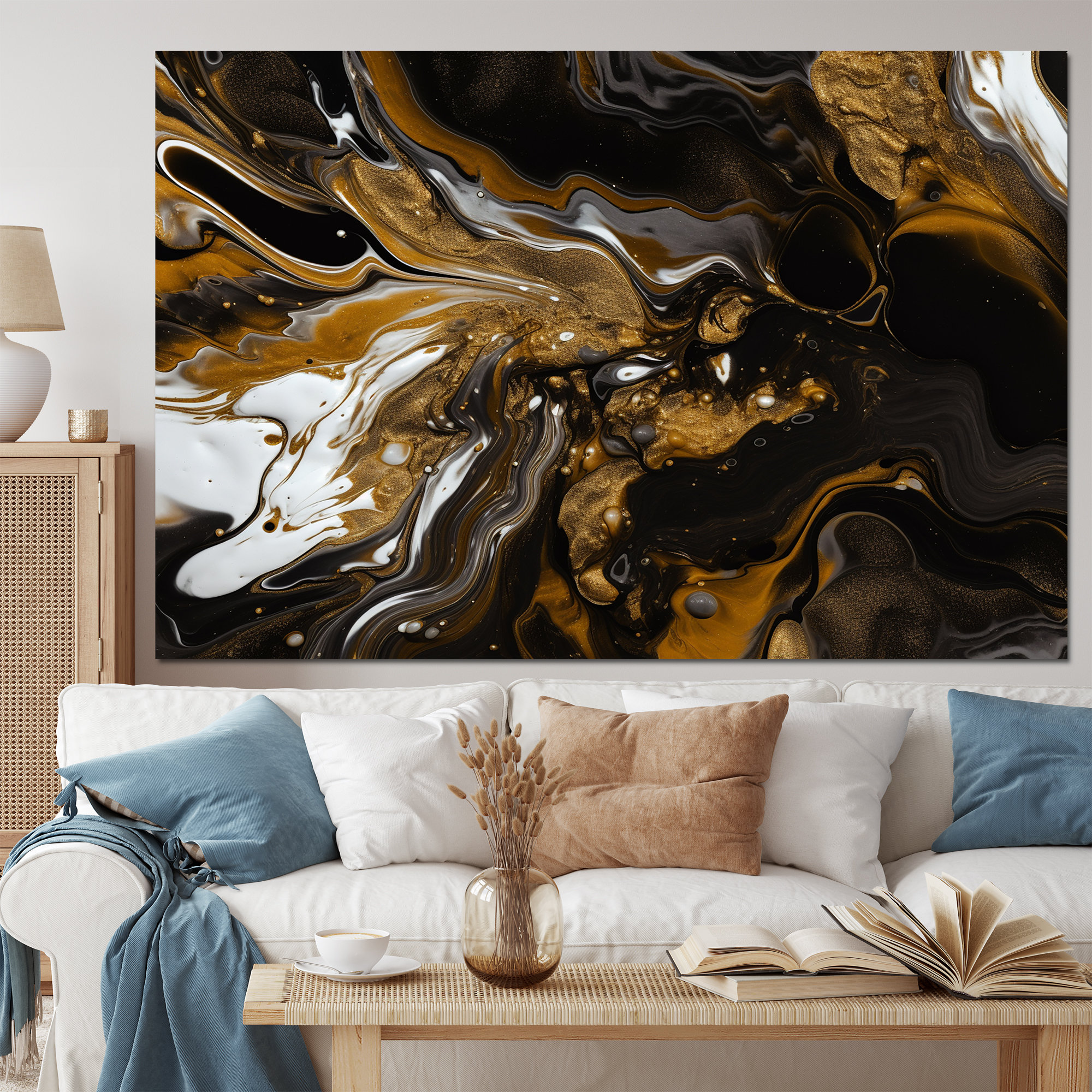 Brayden Studio® Gold Black Marbled Dreamscape III - Modern Geometric ...