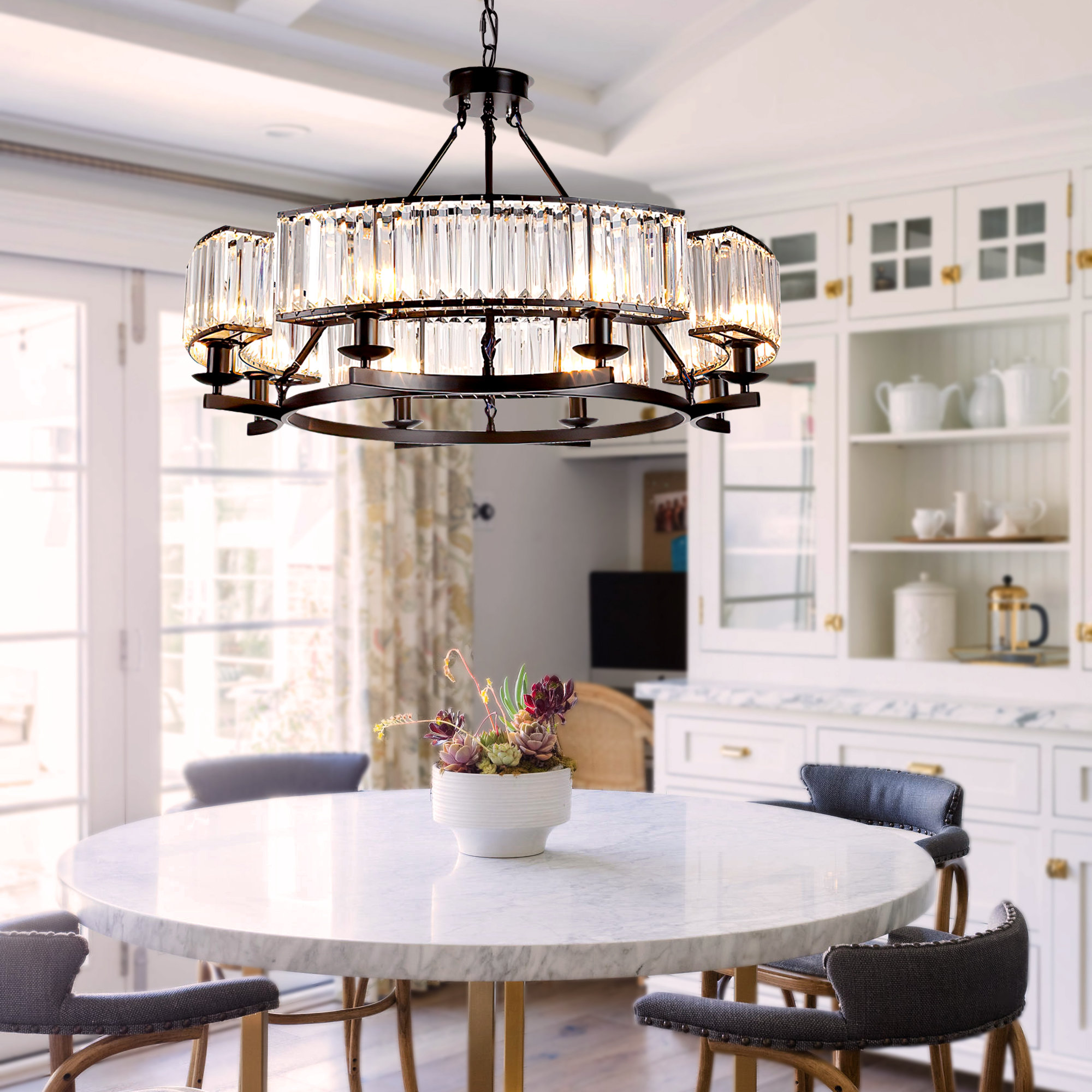 Everly Quinn Iolanda 33" Modern 8 Light Crystal Chandelier Dimmable ...
