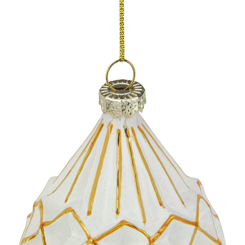 Northlight Seasonal 5" Glittered White and Gold Geometric Finial Glass ...