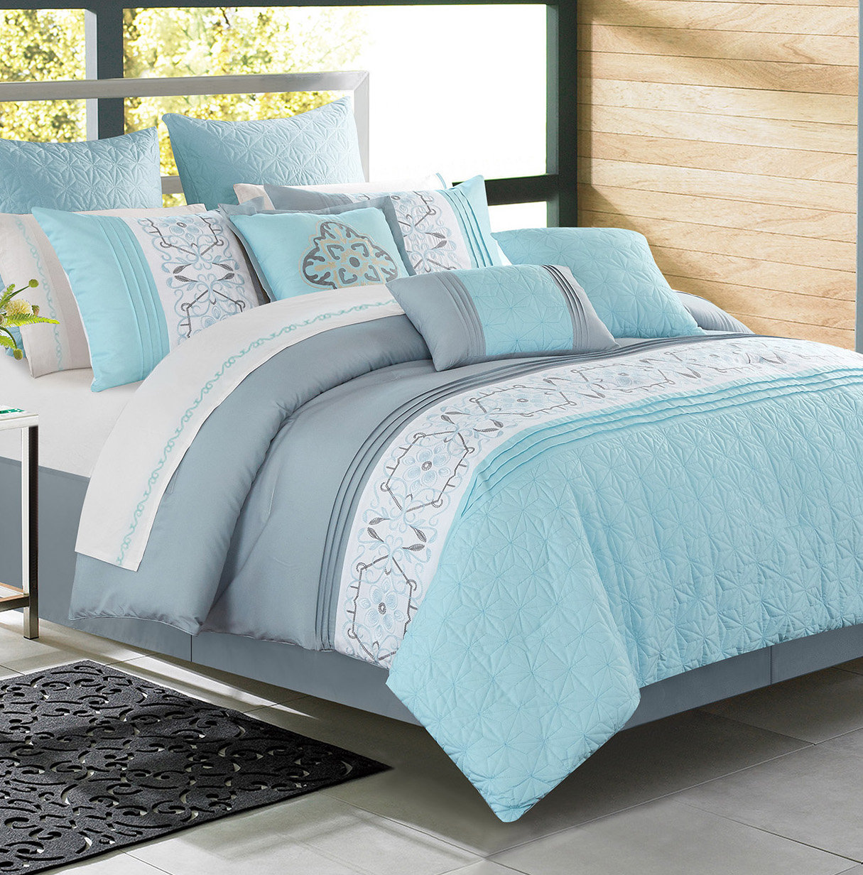 Safdie & Co. Inc. Blue Microfiber Modern & Contemporary 7 Piece ...