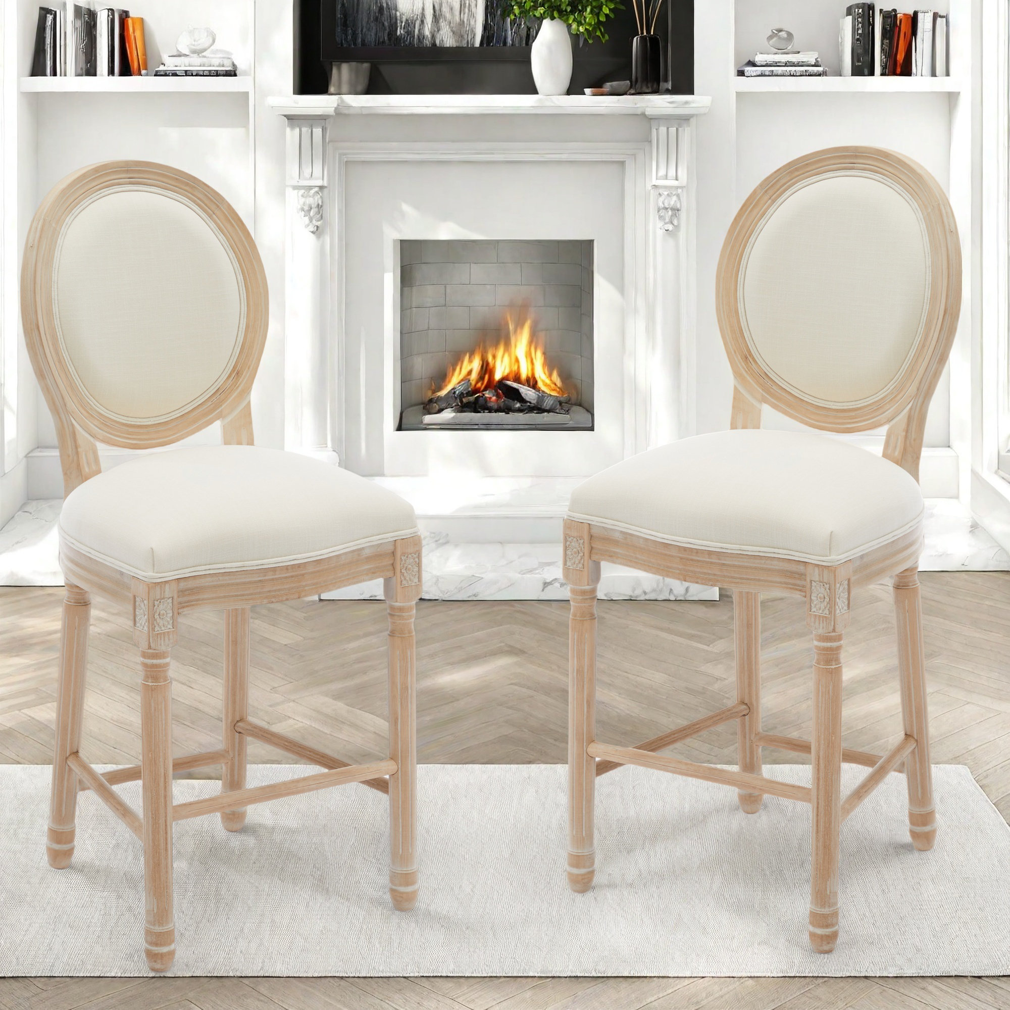 Red Barrel Studio® Solid Wood Bar Stools Set Of 2, Classic French ...