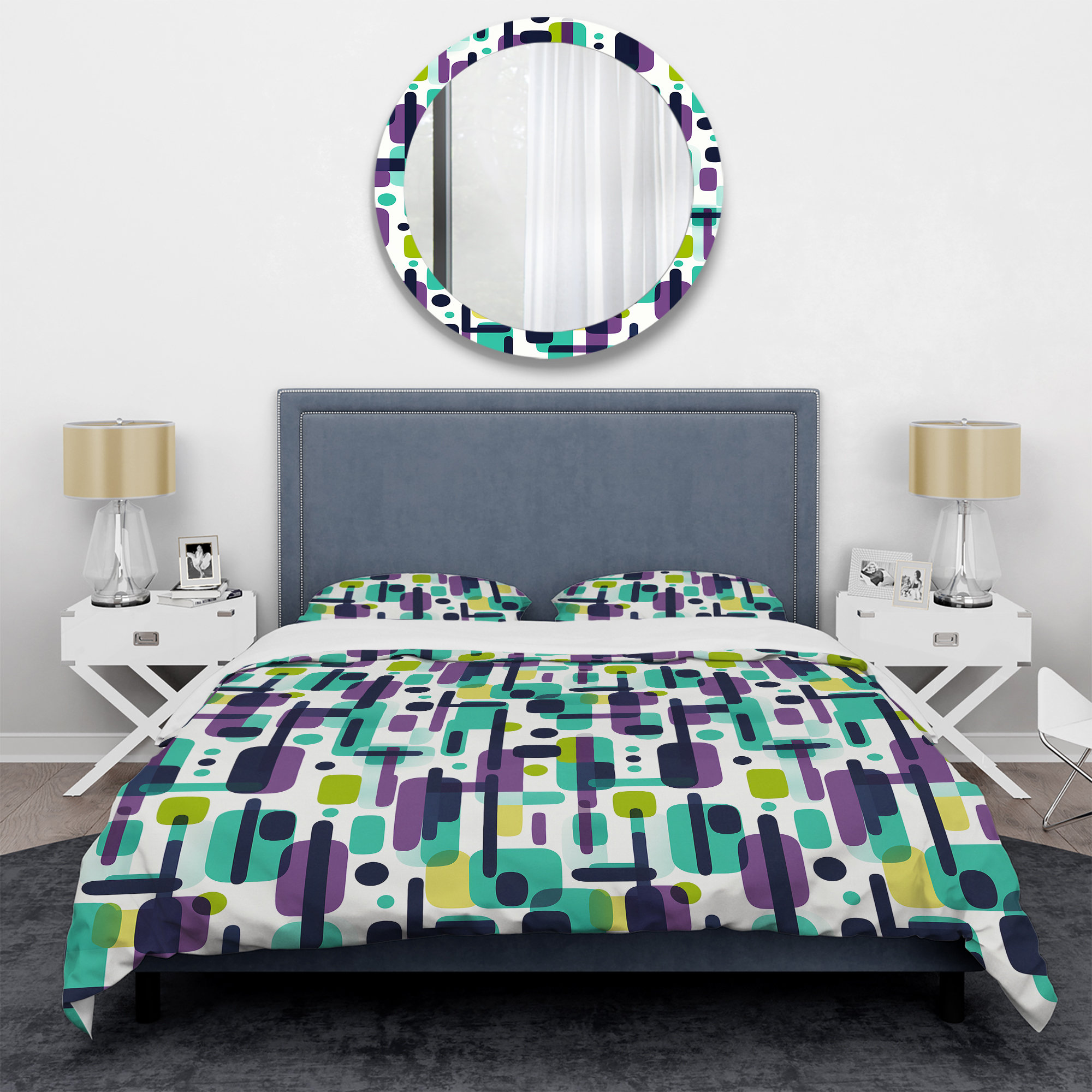 Design Art Green And Purple Groovy Grid Adventure II Duvet Cover Set ...