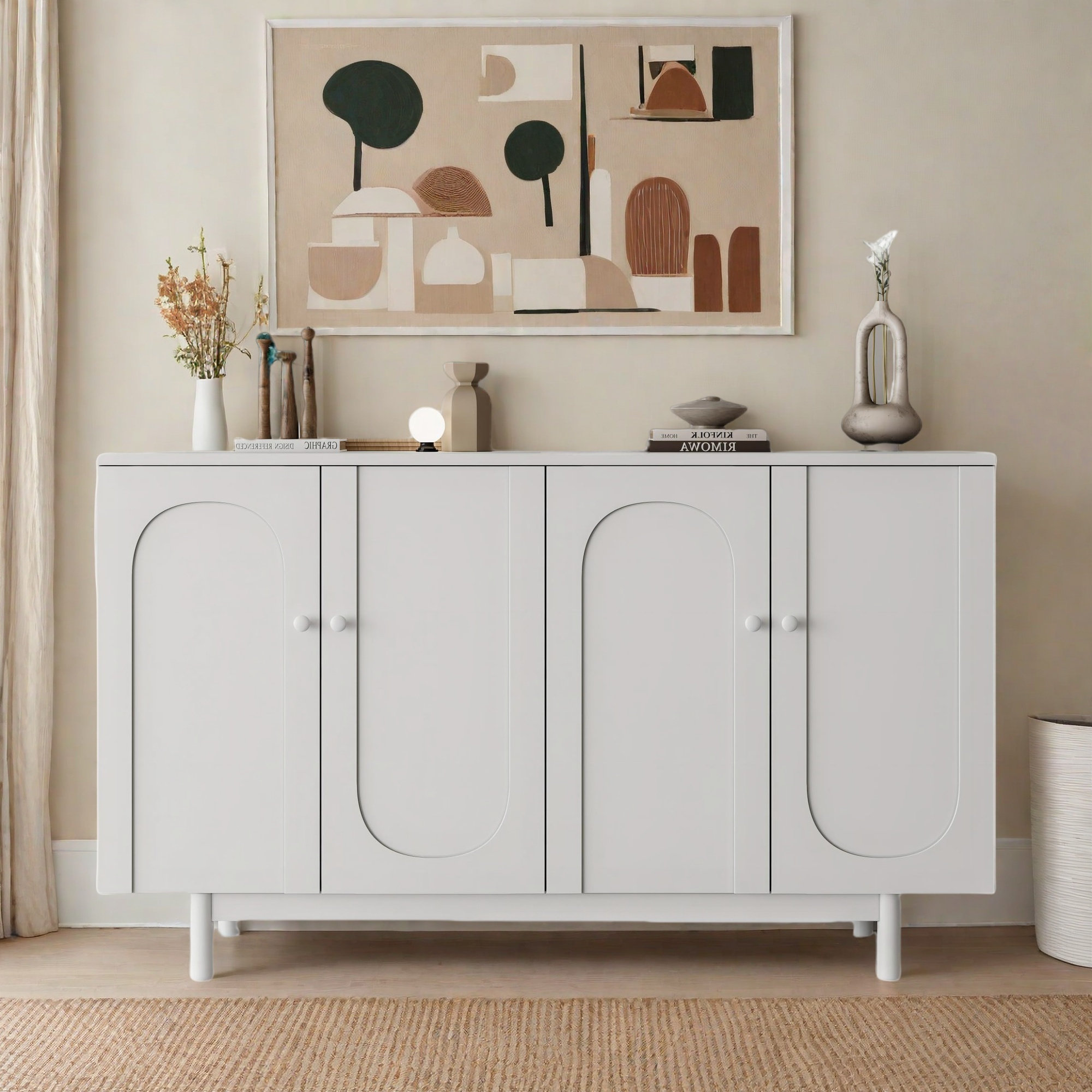 Ebern Designs Sideboard 4-door Sideboard With Intaglio Design, Pine ...