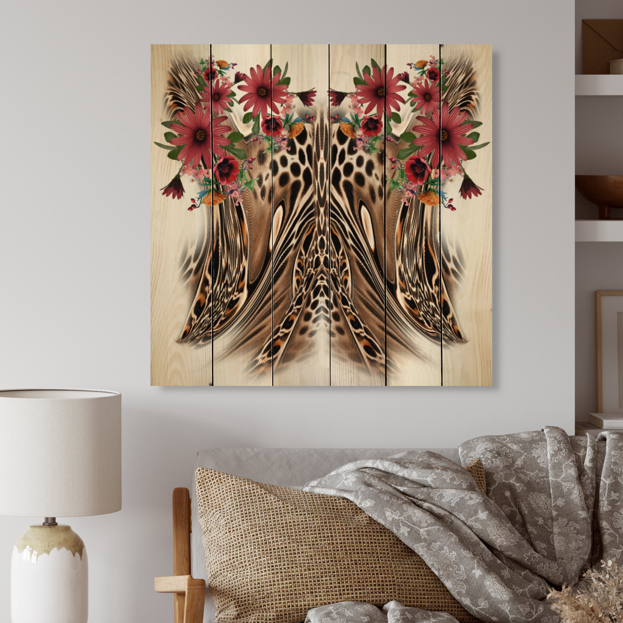 Red Barrel Studio® Flower Leopard - Traditional Brown Wood Print | Wayfair
