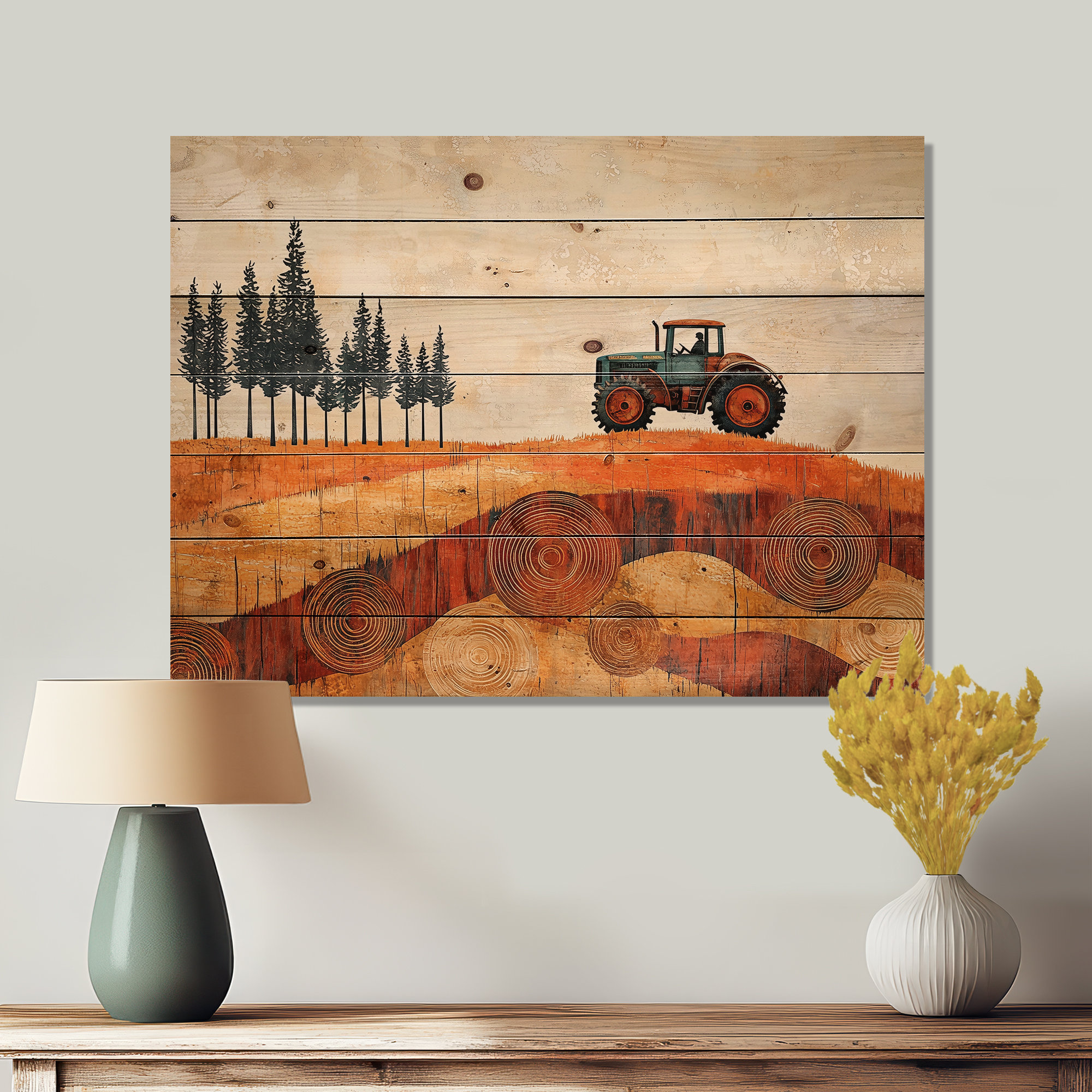 Ophelia & Co. Autumn Barn With Tractor Landscape I - Farm Wood Wall ...