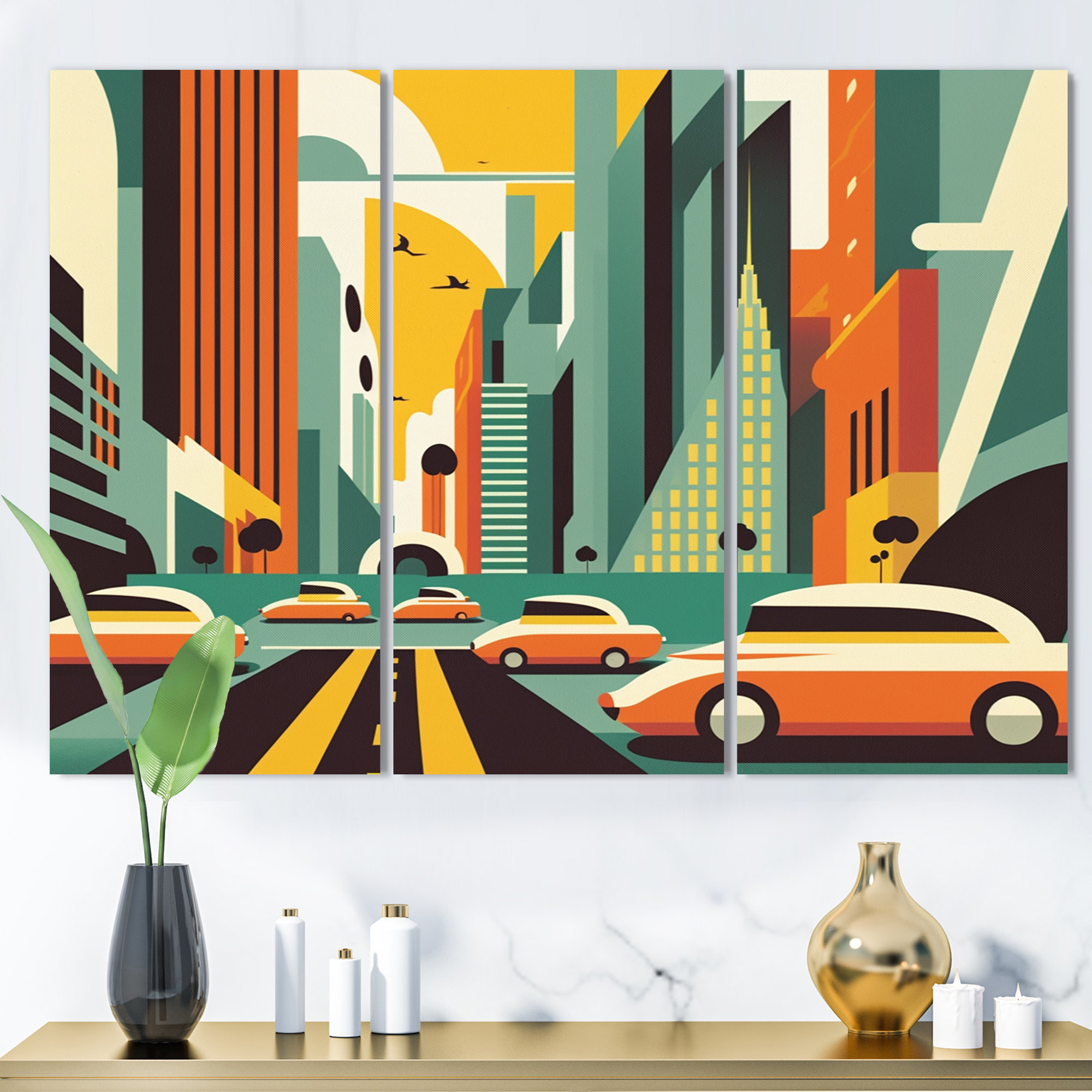 Red Barrel Studio® Futuristic Cityscape II - 3 Piece Print on Canvas ...