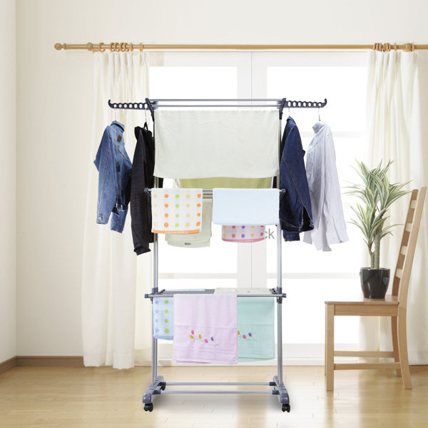 Rebrilliant Clothes Drying Rack, 4-Tier Collapsible Rolling Dryer ...