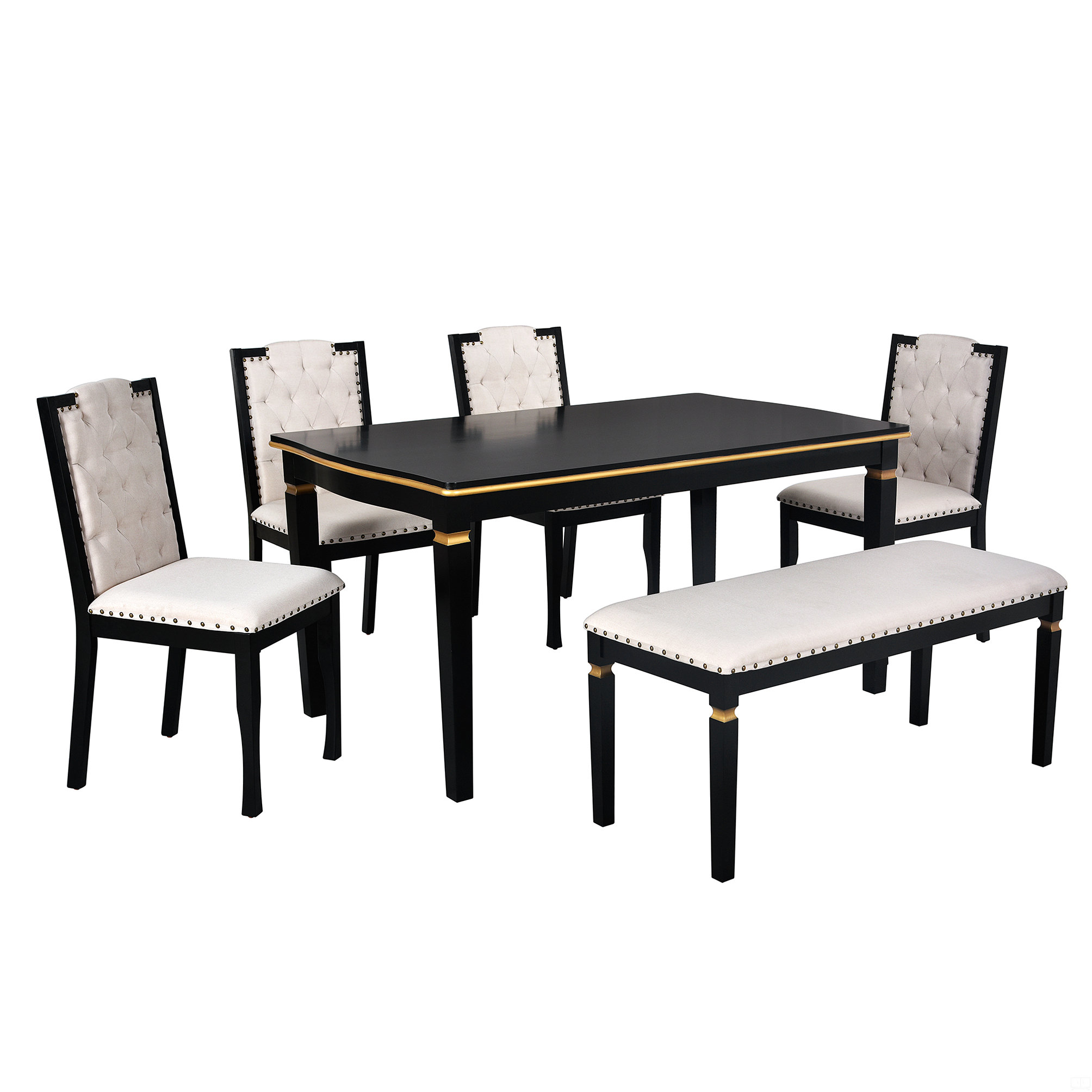 Ophelia & Co. 6-Piece Kitchen Dining Table Set, 60" Rectangular Table ...