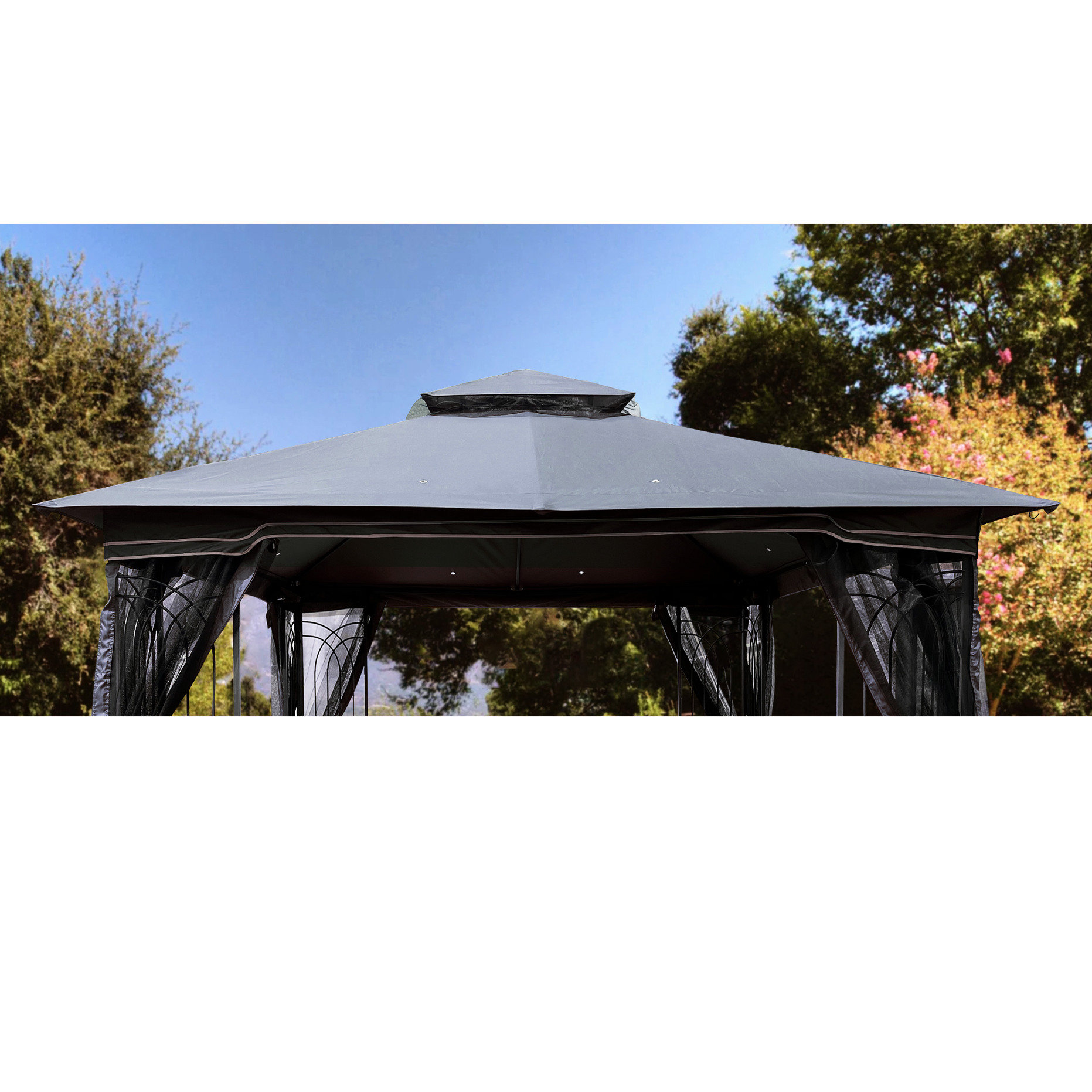Latitude Run® Patio Double Roof Gazebo Replacement Cover Canopy - With Guarded, Water ...