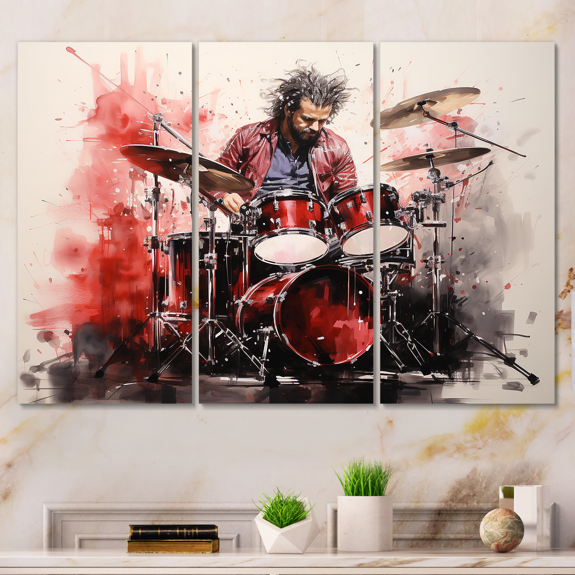Lark Manor™ Deep Red Drum Beat Painting II - Music Wall Art | Wayfair