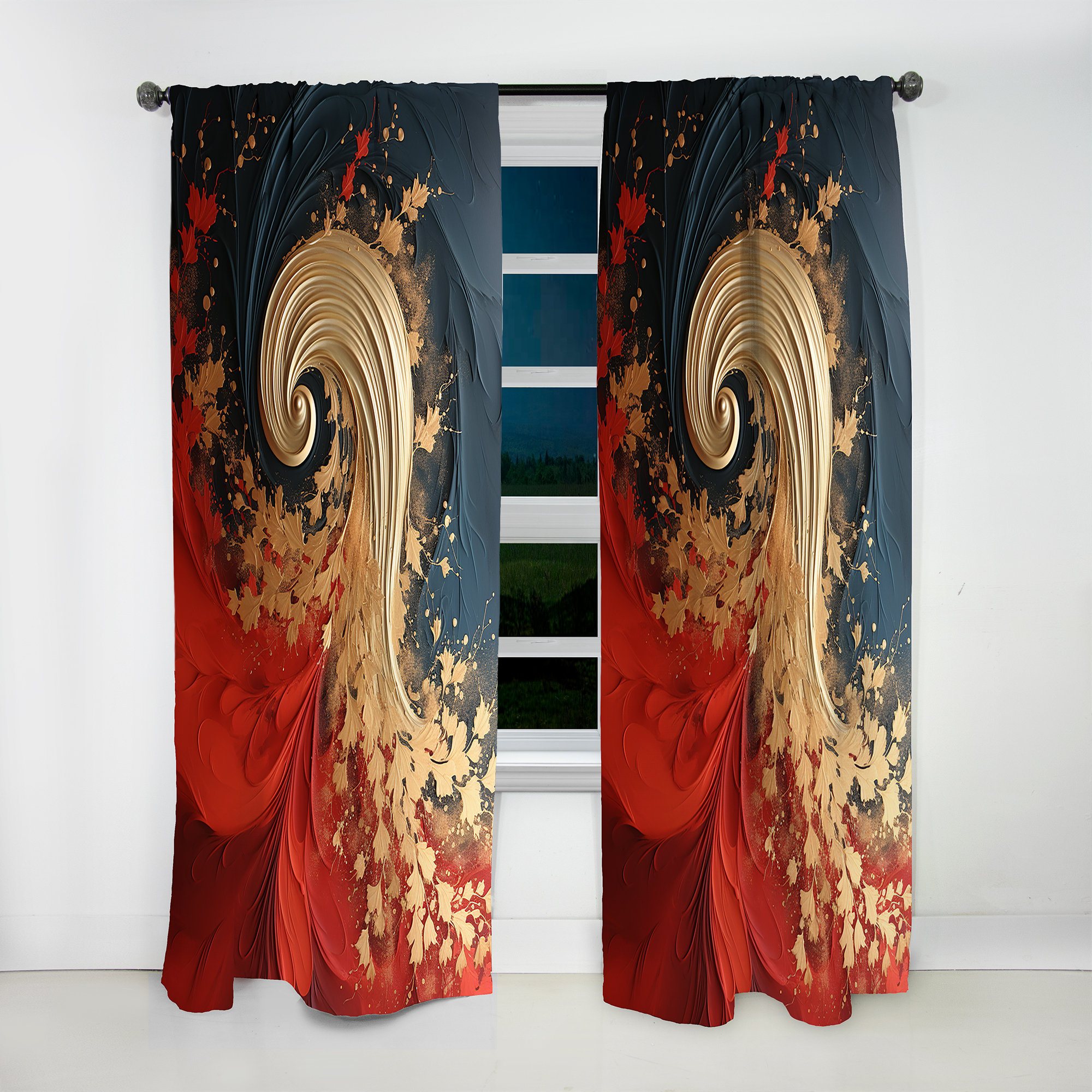 East Urban Home Gavril Red And Gold Marble Volcano III - Modern Curtain ...
