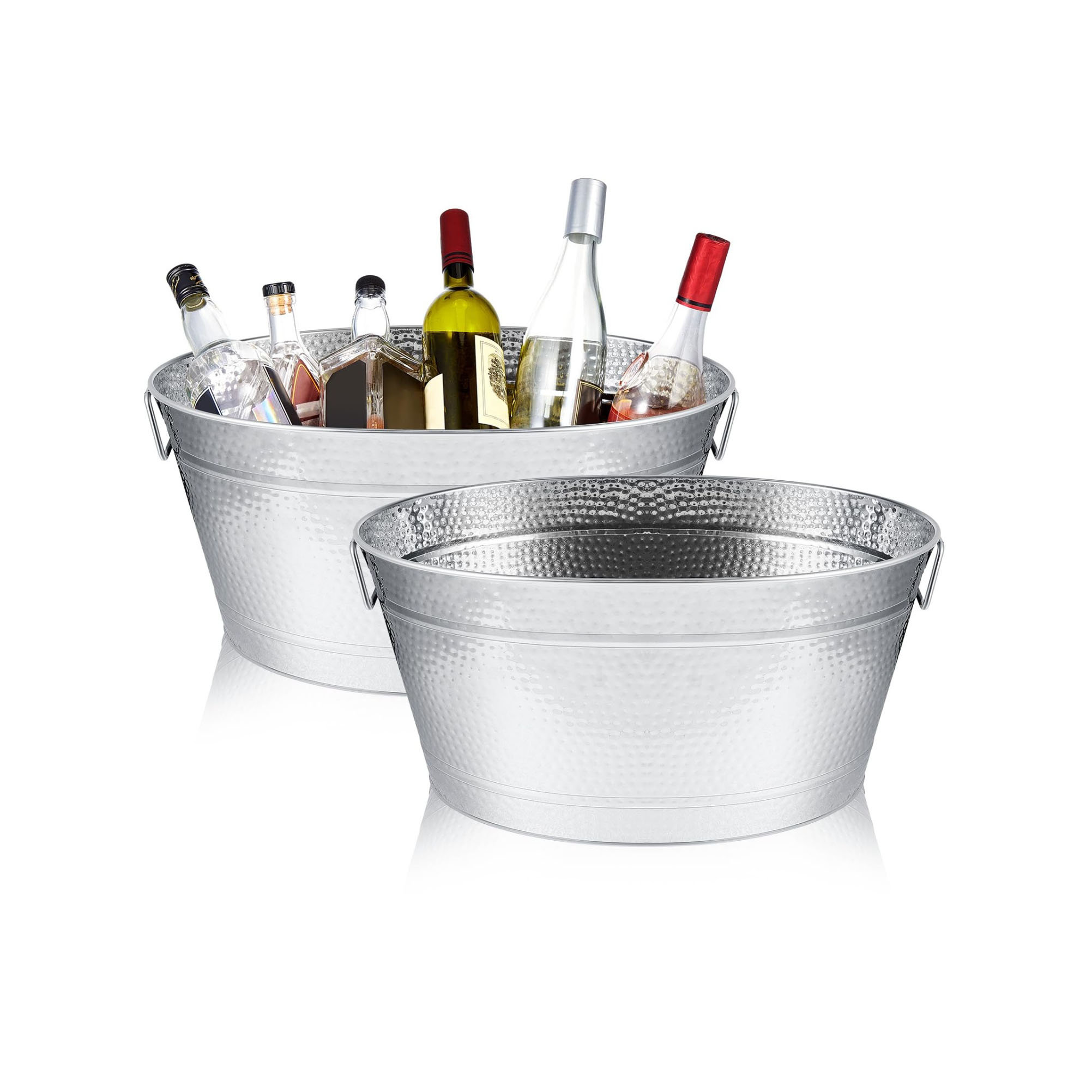 Orren Ellis 2 Pcs 24 Quart 6 Gallon Hammered Stainless Steel Beverage ...