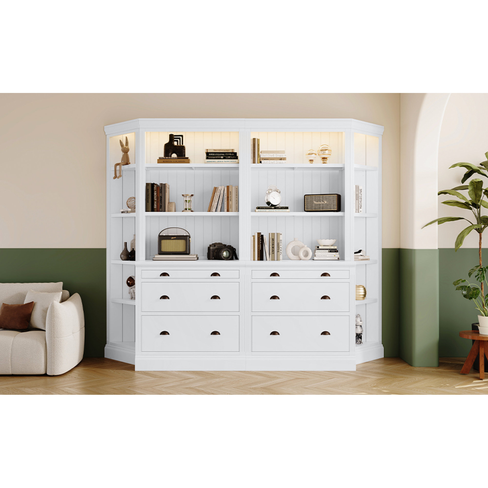 Bluesofa " tall led bookshelf set with two corner units, 5-tier storage ...