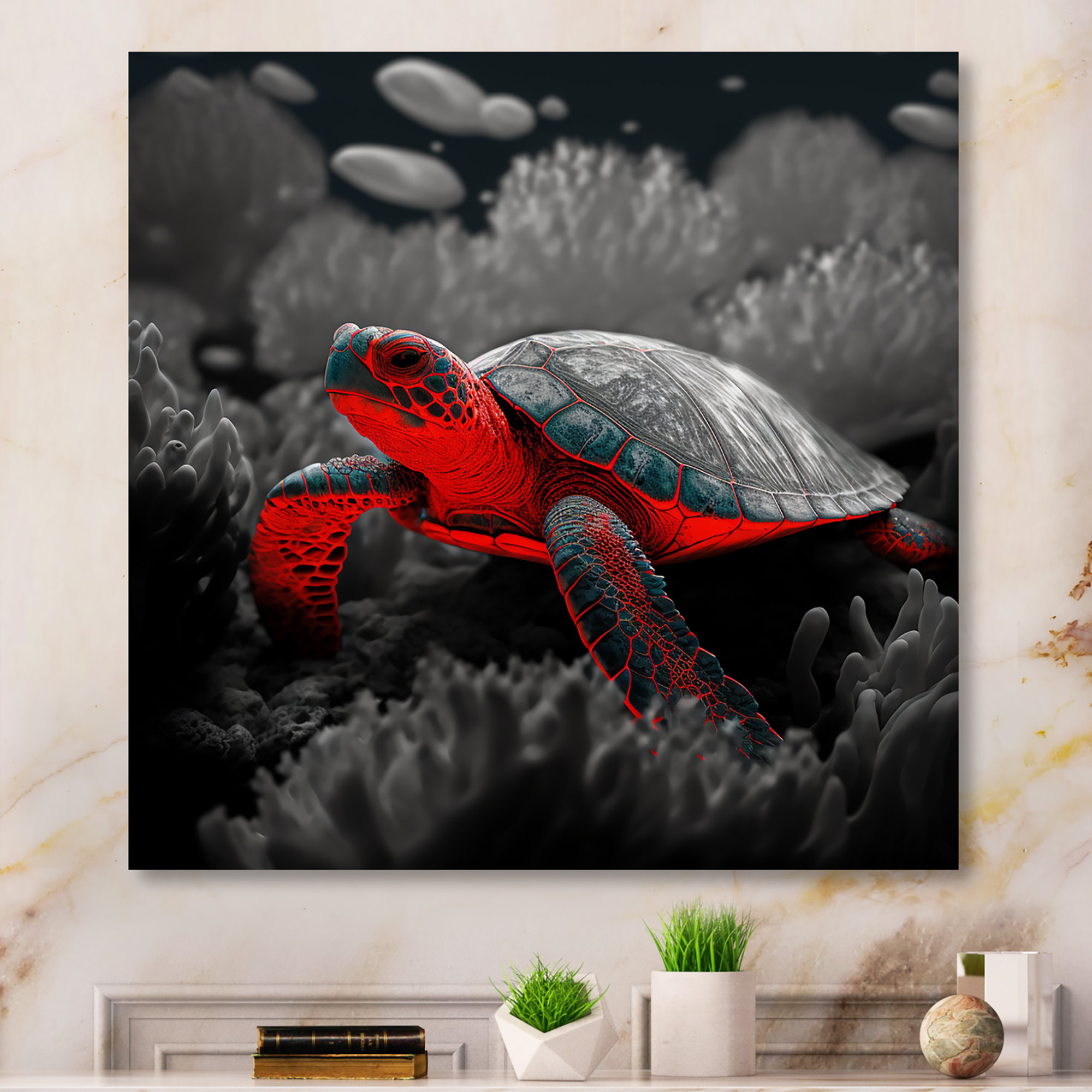 Bay Isle Home™ Black And Red Deep Sea Turtle IV - Print on Canvas ...