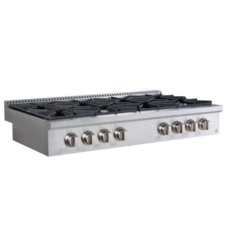 Ancona 48" Black Gas 8 Burner Cooktop | Wayfair