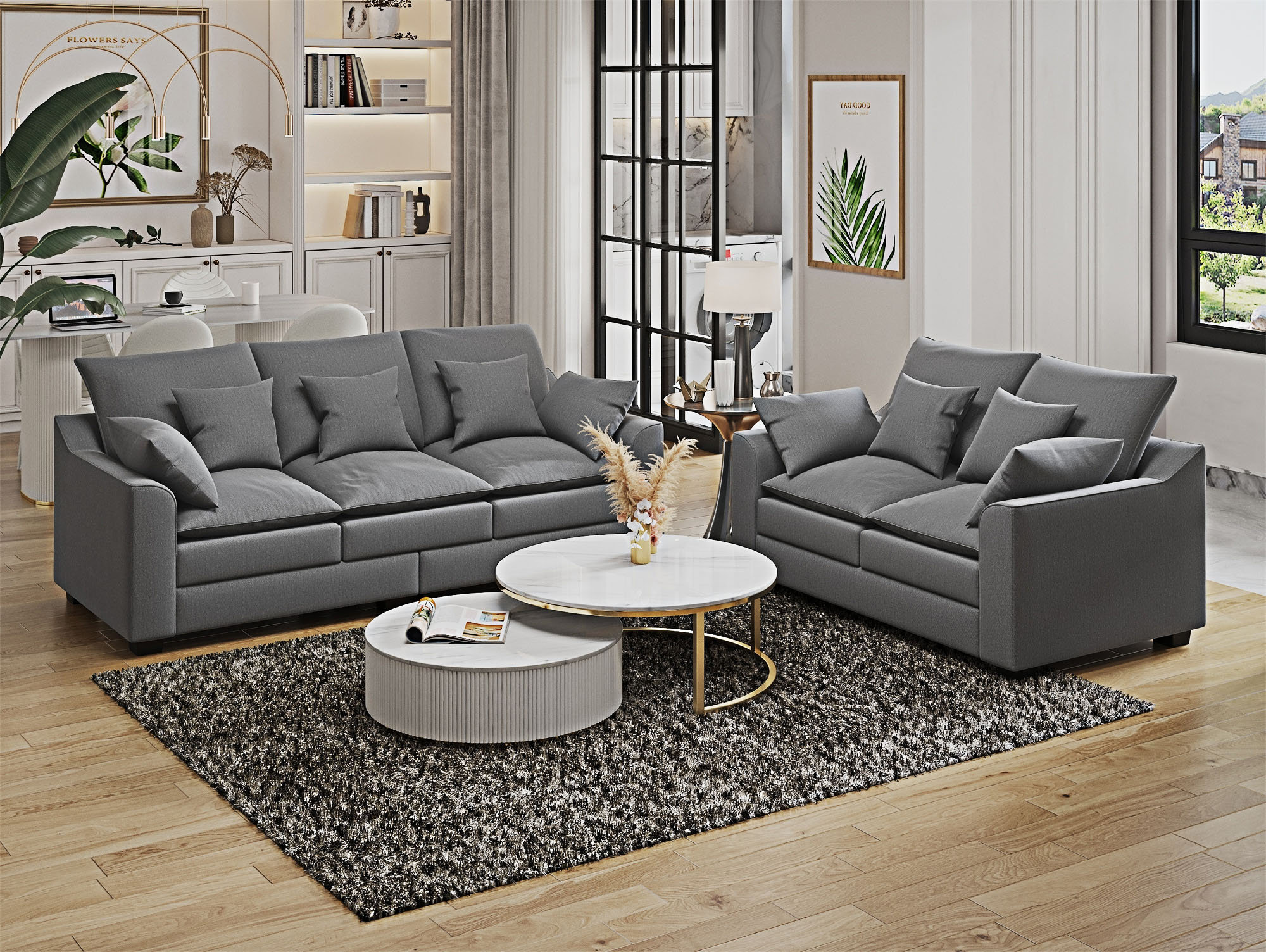 Latitude Run® 2 Pieces Sofa Couch 3-Seater and Loveseat with Pillows ...