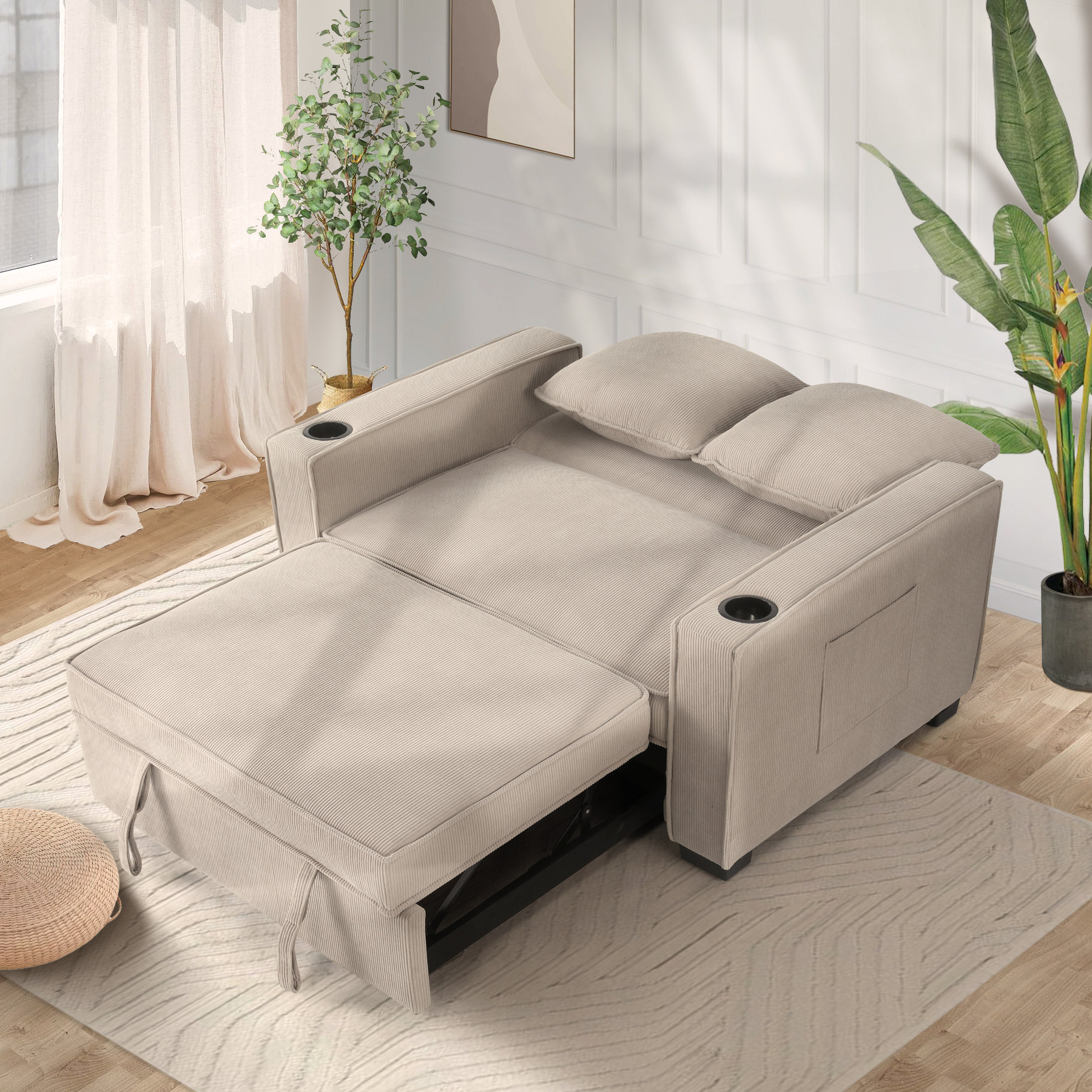 Ebern Designs Meit 70.9" Convertible Sleeper Sofa 3-In-1 Reclining Sofa ...