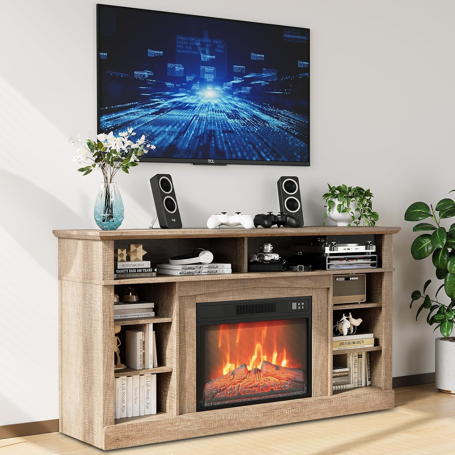 gaomon 58'' TV Stand + 23'' Wick TV Stand Electric Fireplace Electric ...