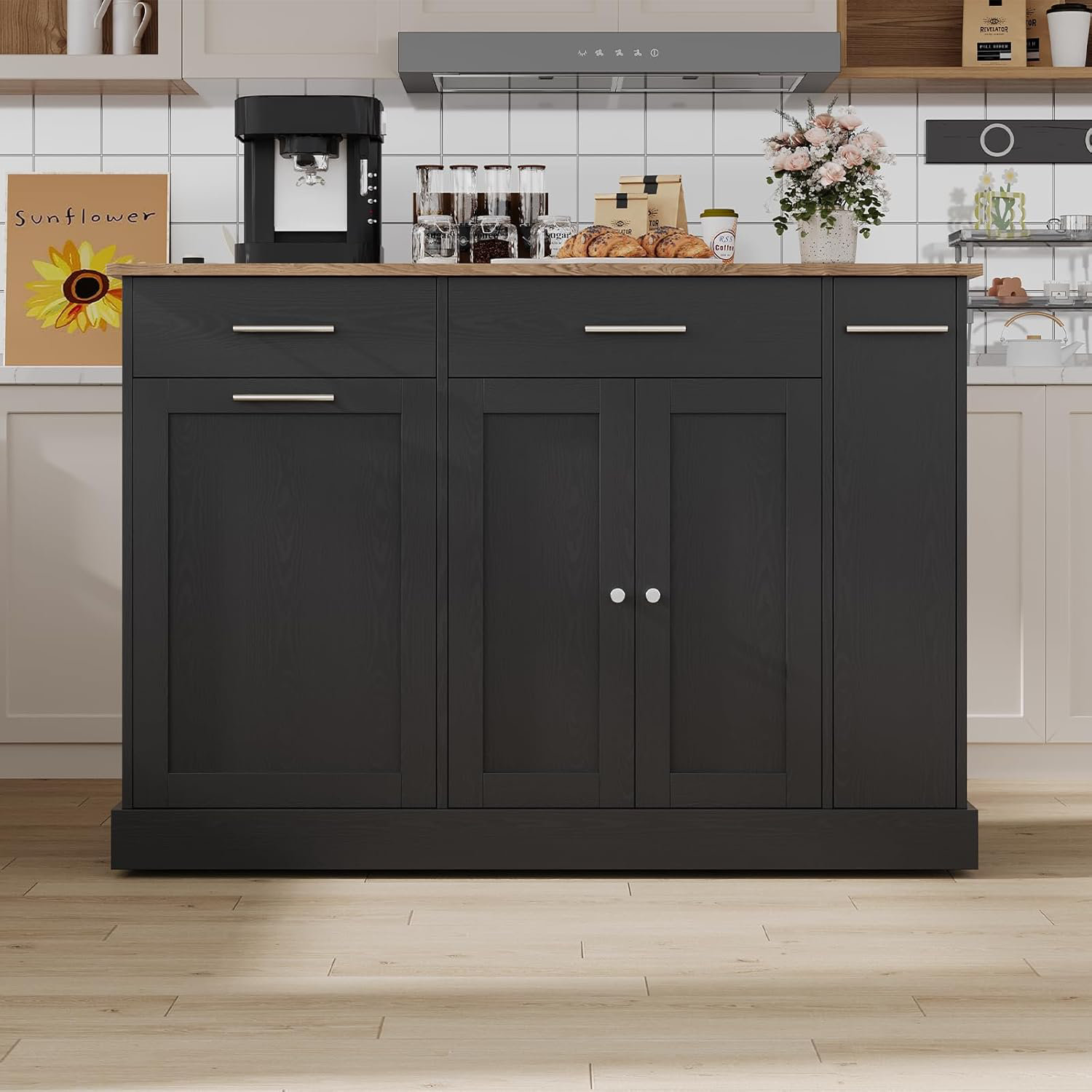Lark Manor Kitchen Island with Trash Can Storage, 52" Large Kitchen ...