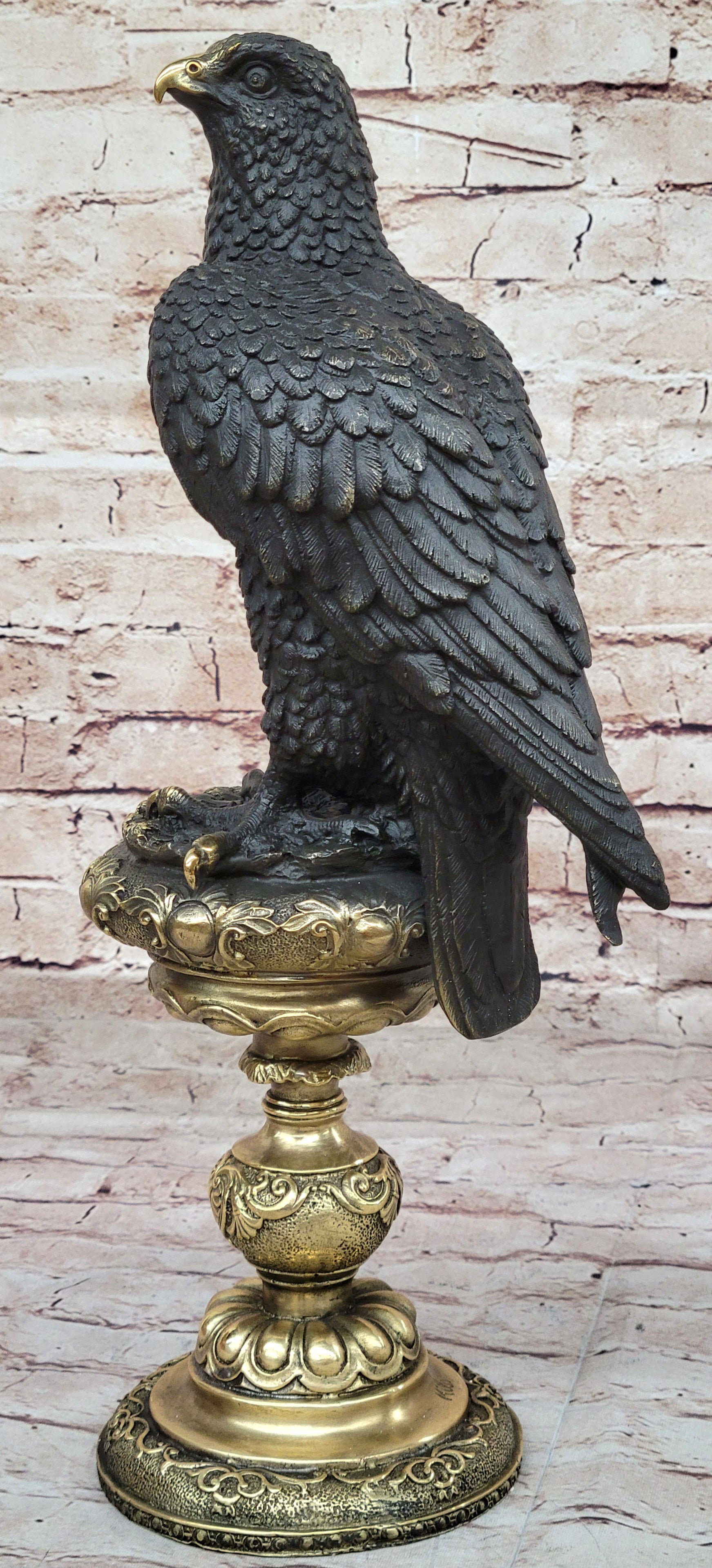 Red Barrel Studio® Kevis Hot Cast Bronze Eagle on Golden Pedestal Signed Original Wildlife Birds ...