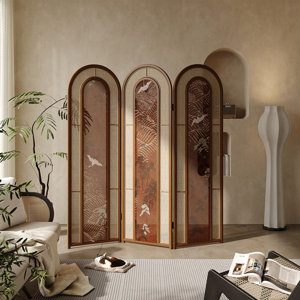 abodeappeal Brown Arched Solid Wood;Rattan Room Dividers | Wayfair