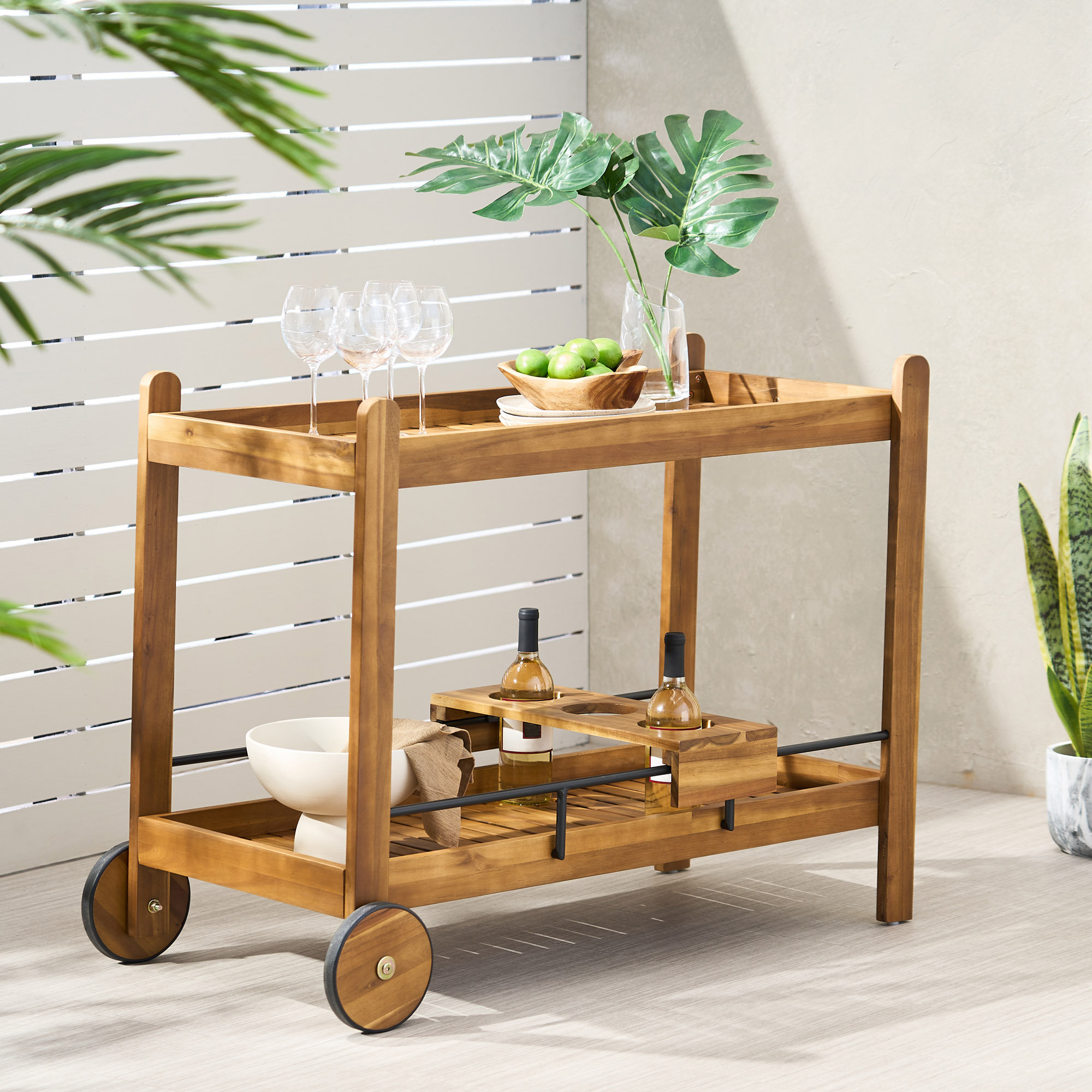 Latitude Run® WOOD PATIO BAR CART FOR GARD YARD | Wayfair