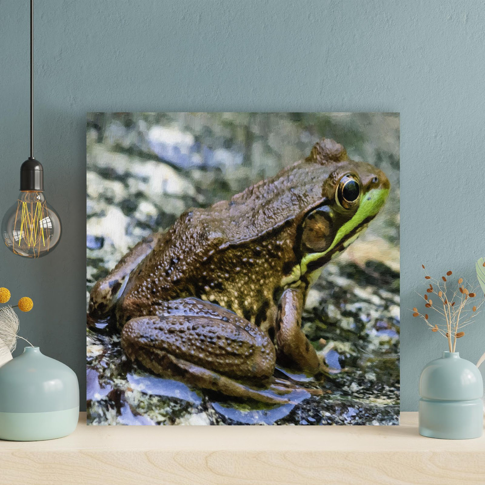Latitude Run® Green And Brown Frog On Water - 1 Piece Square Graphic ...