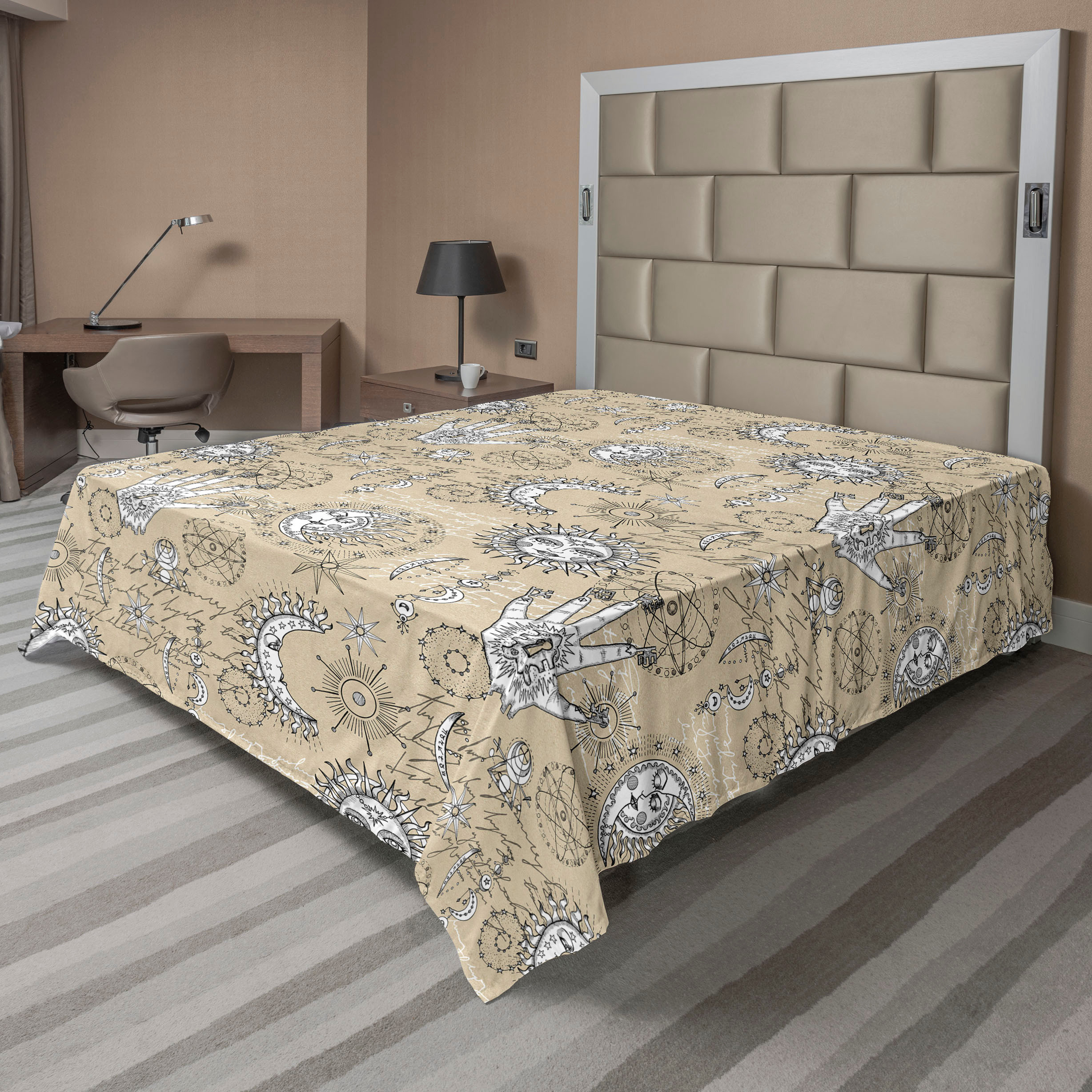 Ambesonne Boho Art Flat Sheet Celestial Cursive Scripts Pastel Brown ...