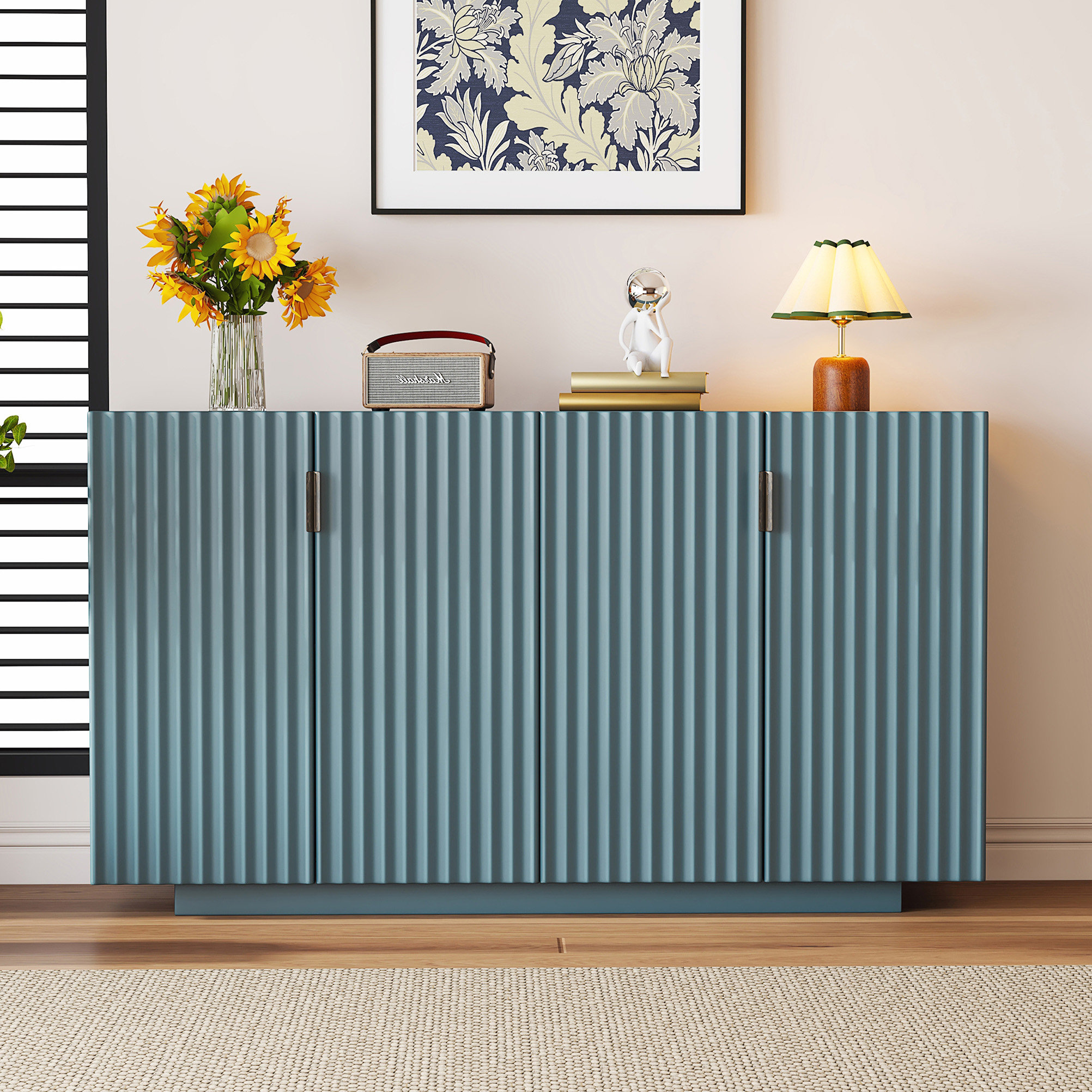 Ivy Bronx 4 Wavy Doors Ample Storage Space Sideboard With Adjustable ...