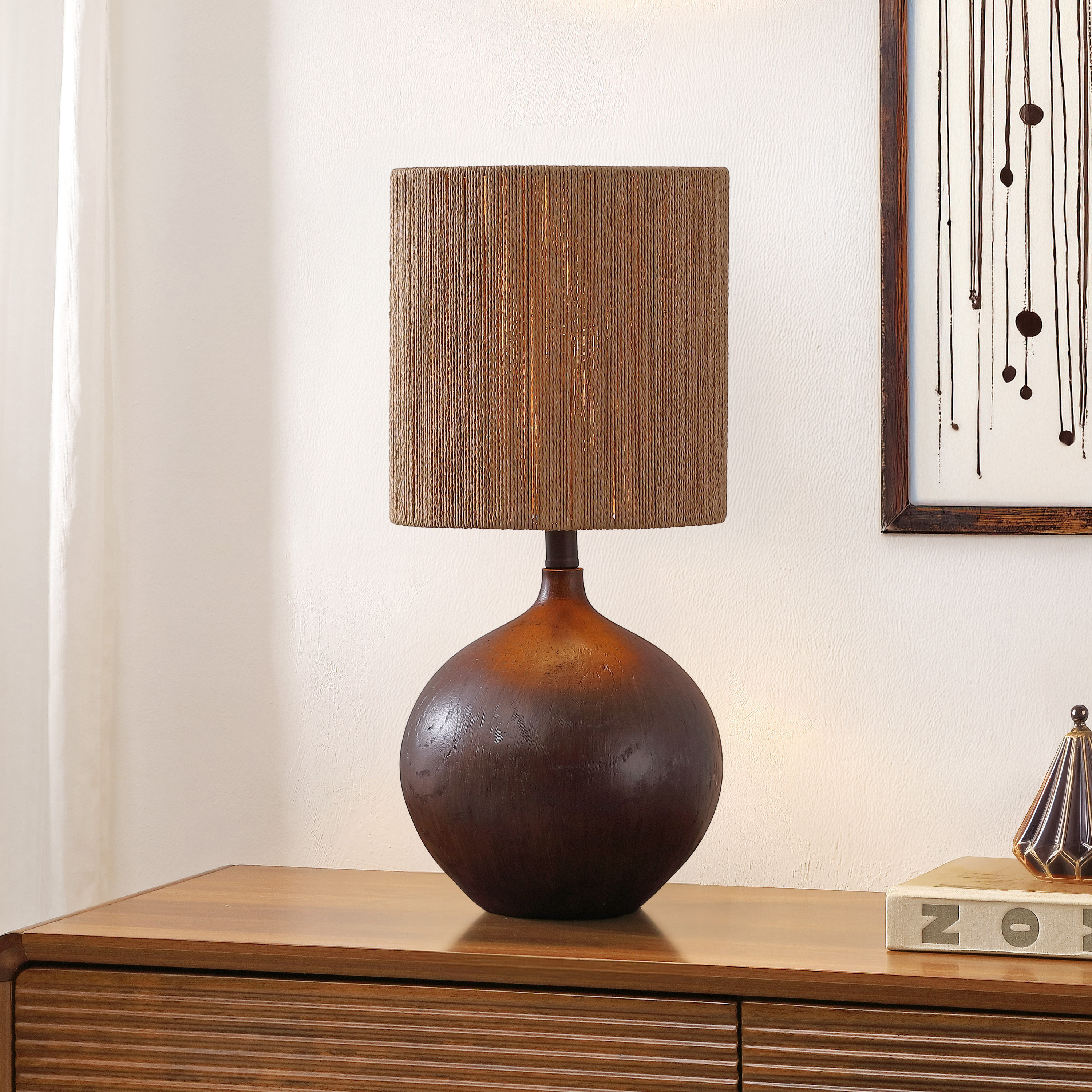 Mercer41 Abram 22.75" Rustic Bohemian Resin/Metal Round Table Lamp with ...