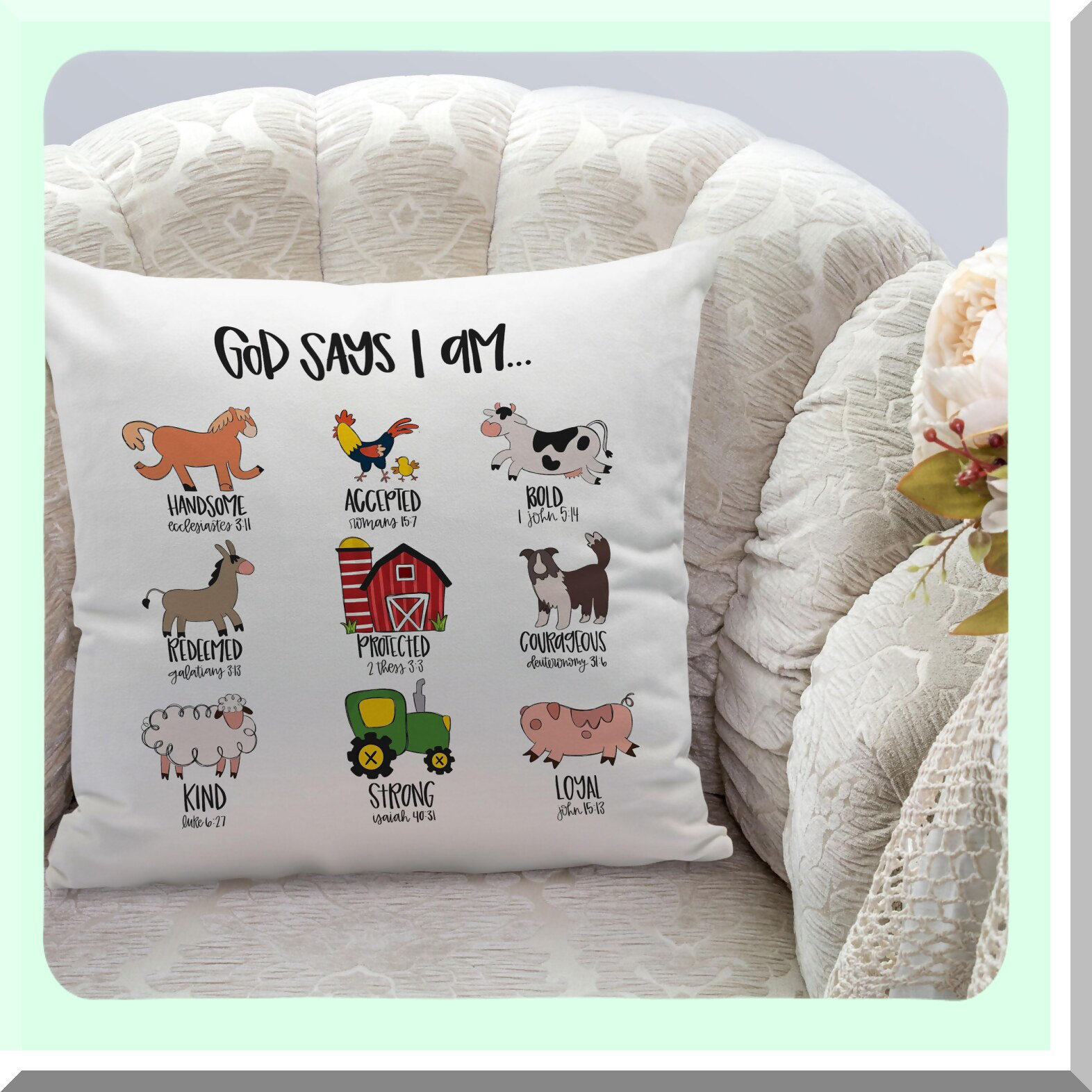 BRBCA Scripture Farm Animal Crew Throw Pillow Cover - Christian Bible ...