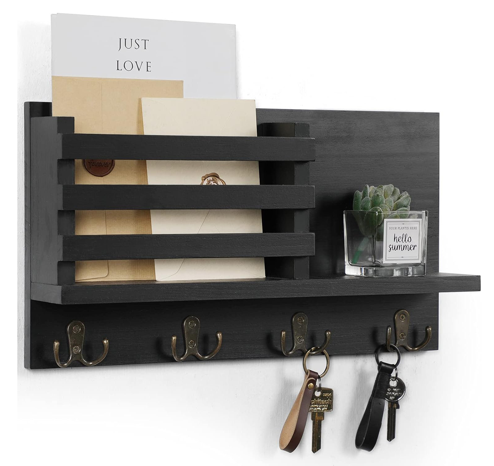 LUCULY Key & Mail Holder For Wall 4 Double-Hook Hangers - Wall Mounted ...