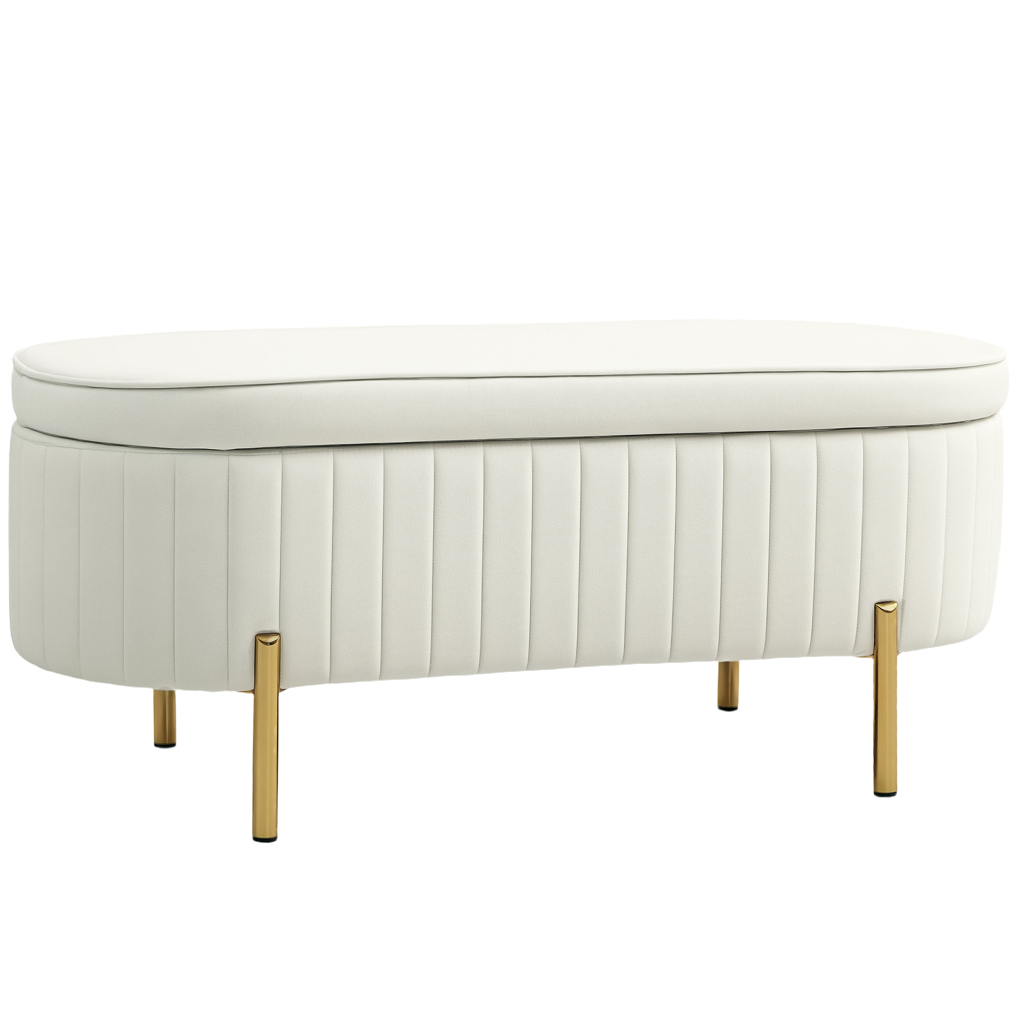 Mercer41 Upholstered Bedroom Bench, Channel Tufted Ottoman Bench, Cream ...