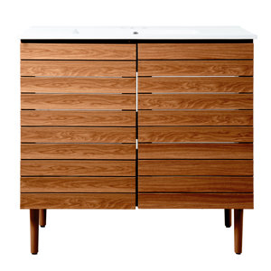 Jonathan Y Aubert 36" Slat Modern Farmhouse 2-Shelf Bath Vanity Cabinet ...