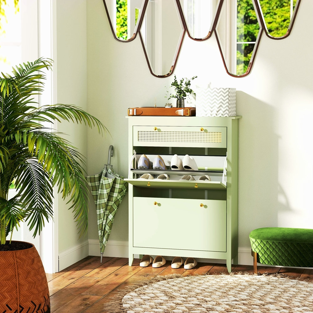 17 Stories Shoe Cabinet With 2 Flaps Flip Shoe Rack With Drawer, Shoe ...