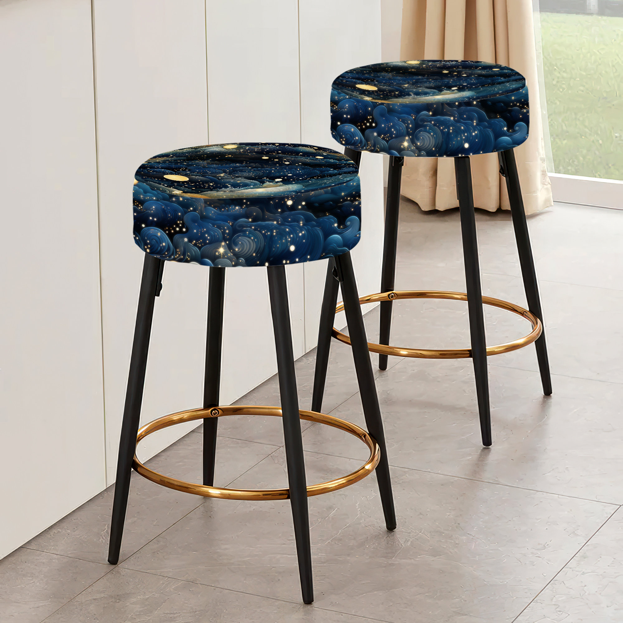 Design Art Midnight Indigo Galactic Pattern - Abstract Bar Stools Set ...