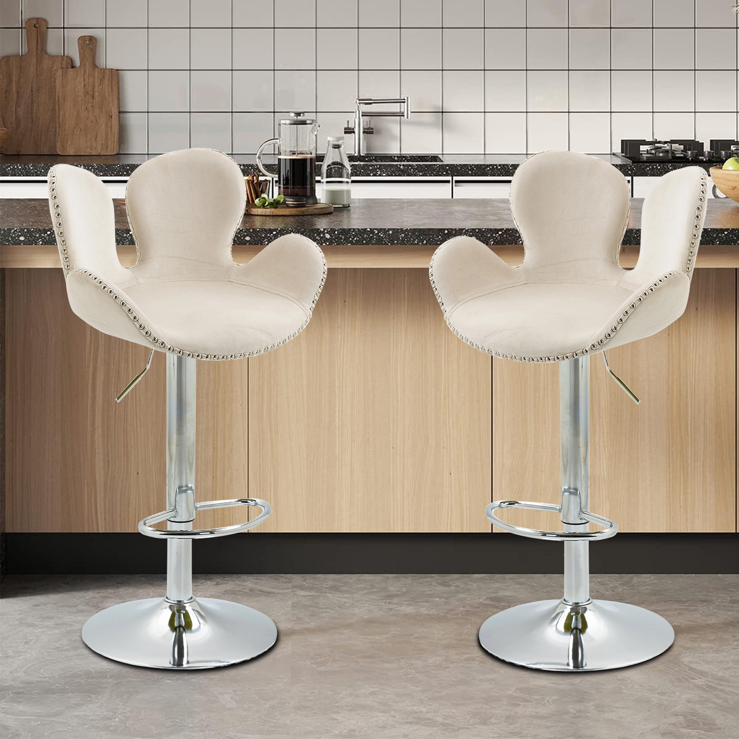 Mercer41 Sopaul Swivel Upholstered Adjustable Height Counter Stool ...