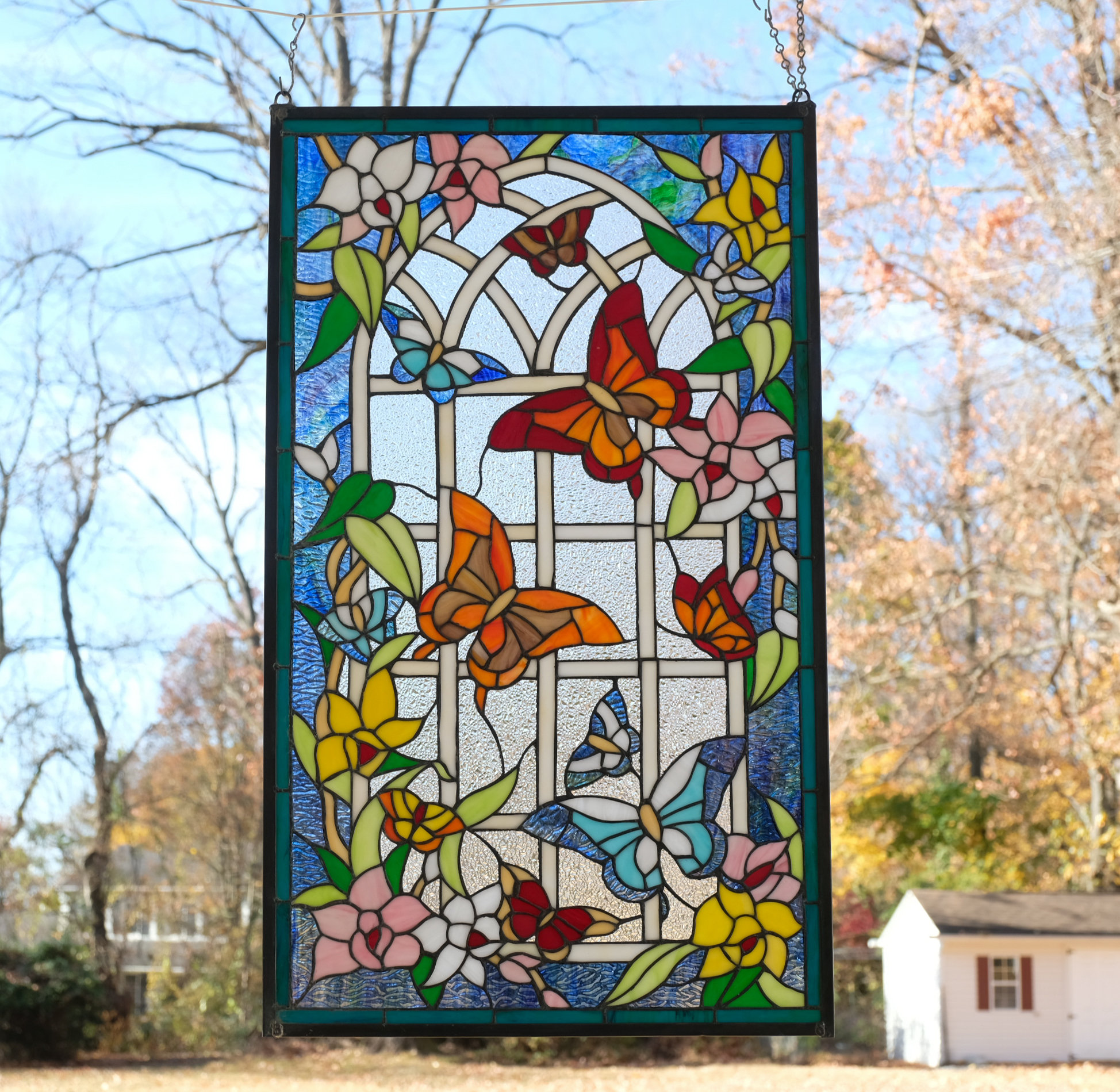 Astoria Grand Stained Glass Butterfly Garden Window Panel & Reviews ...