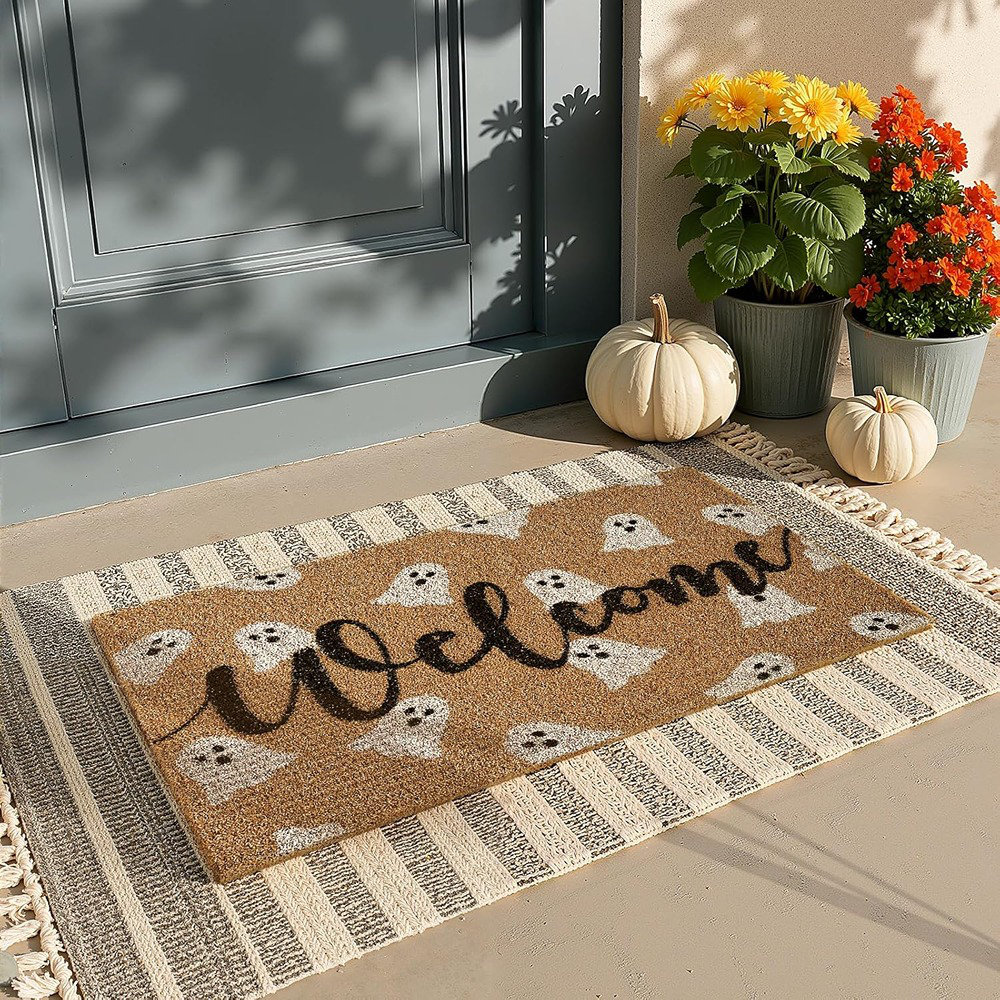 The Holiday Aisle® Doormat With Anti-Slip Rubber, Cute Ghost Halloween ...