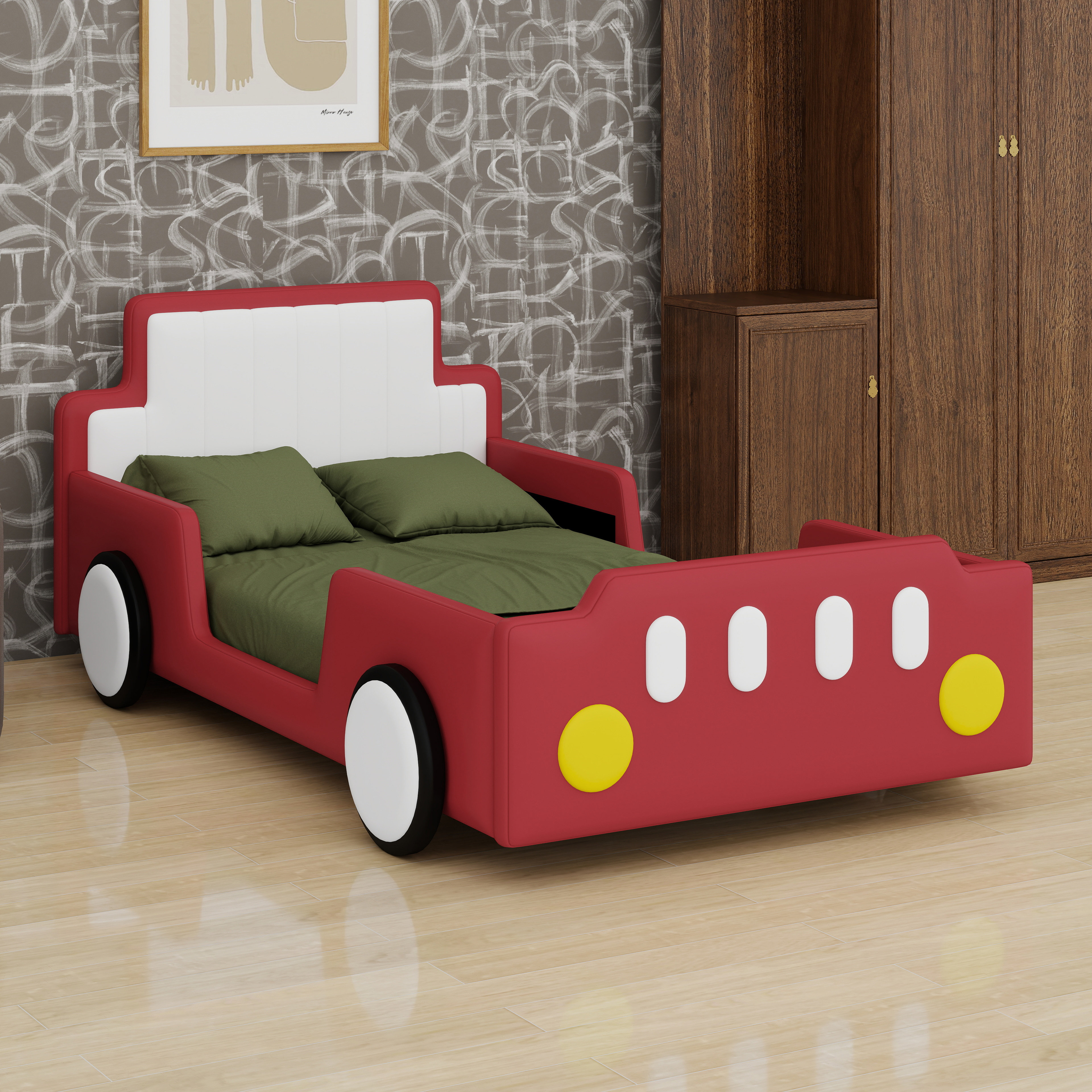 Latitude Run® Race Car-Inspired Low-Profile Bed Frame With PU Leather ...