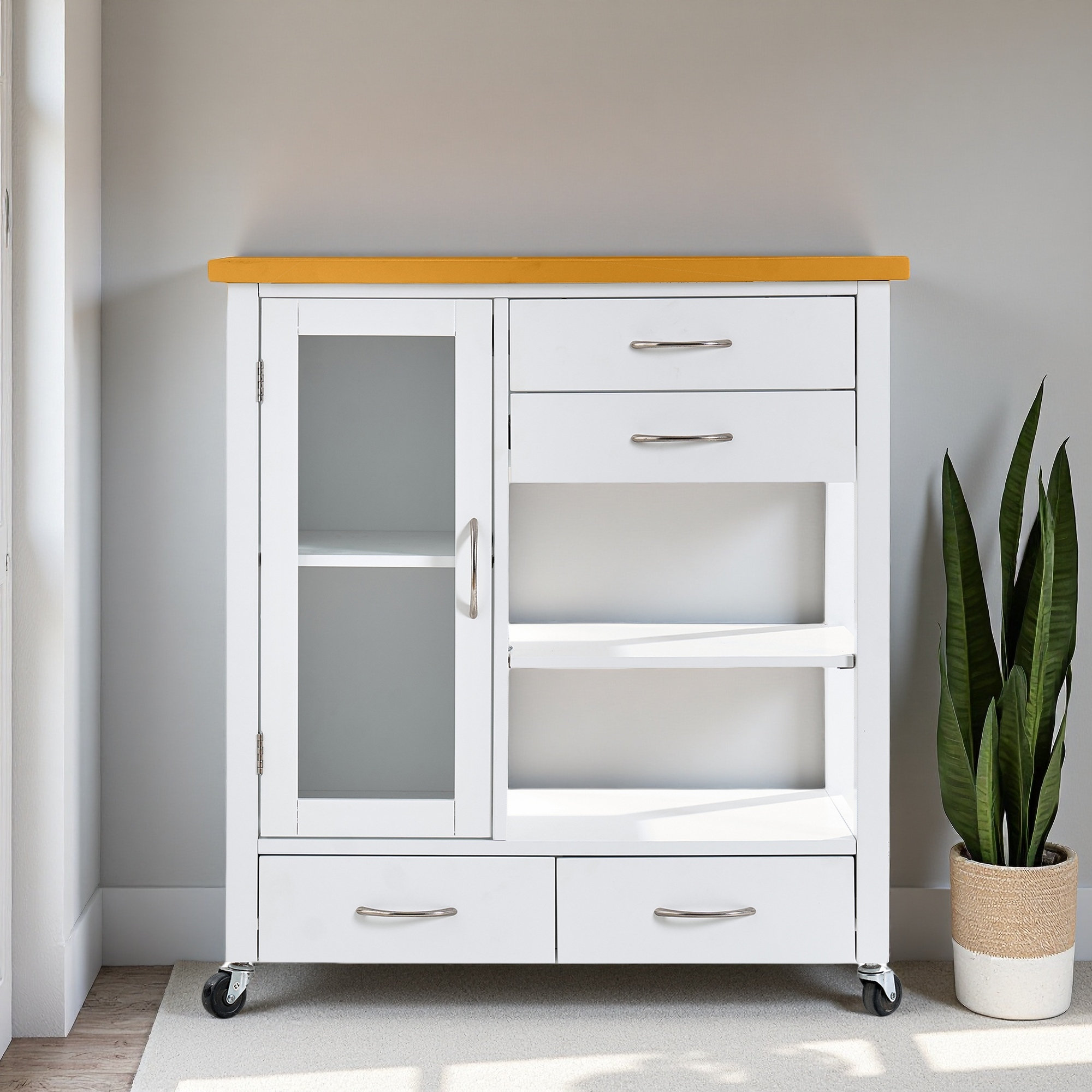 Ebern Designs Kitchen Island Cart With Walnut Wood Top, Rolling Storage ...