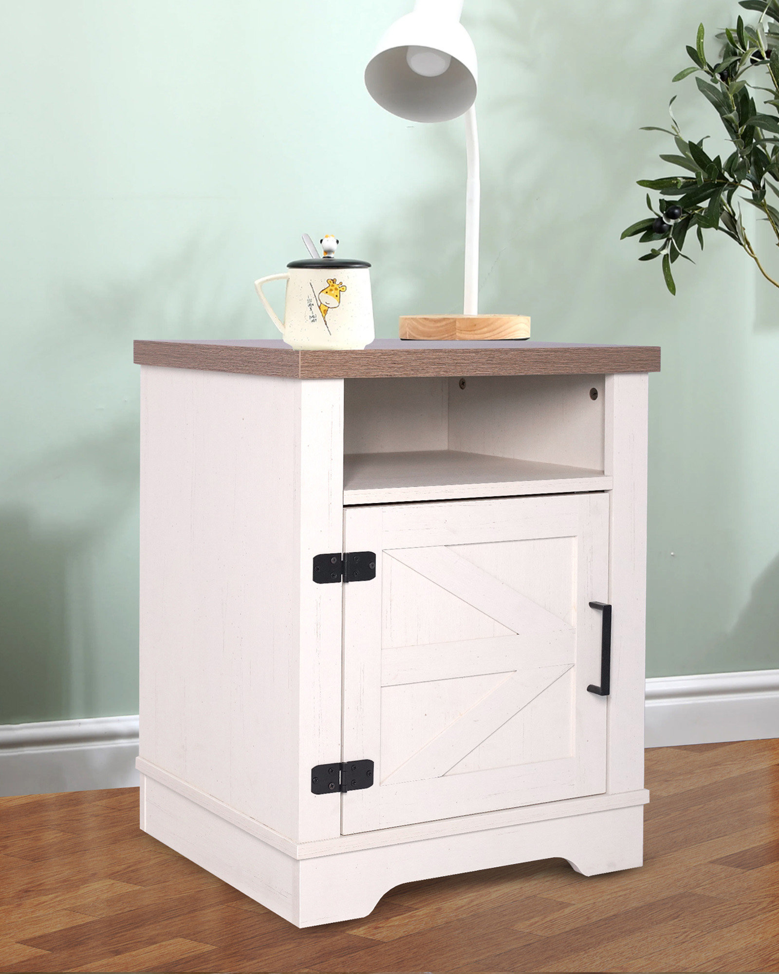 Gracie Oaks Farmhouse Nightstand , Beside Table With Barn Door, Storage ...