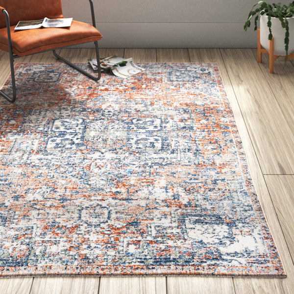 Trent Austin Design® Mahurin Performance Ivory/Navy/Orange Rug | Wayfair