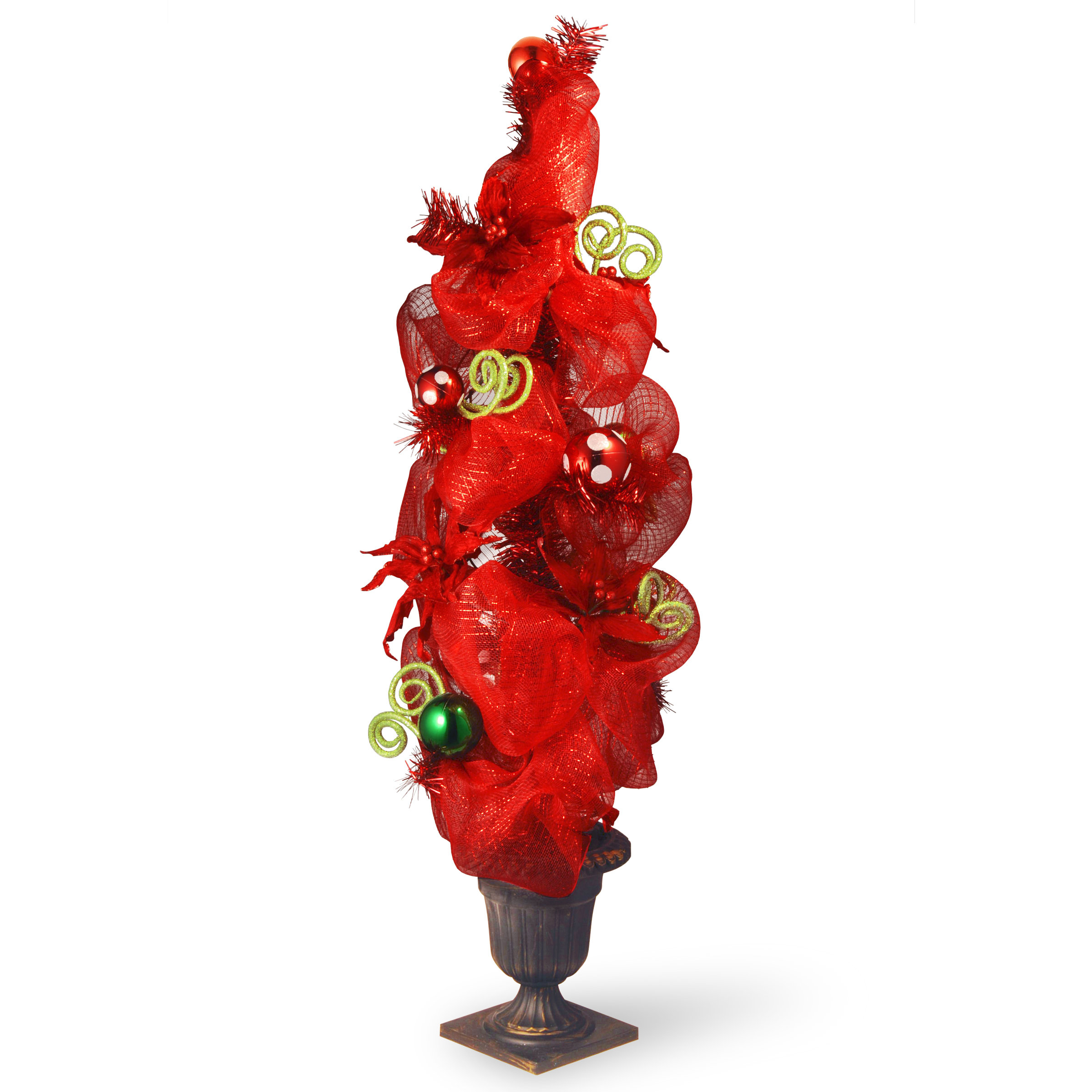 The Holiday Aisle® 4 ft. Decorative Collection Red Ribbon Entrance Tree ...