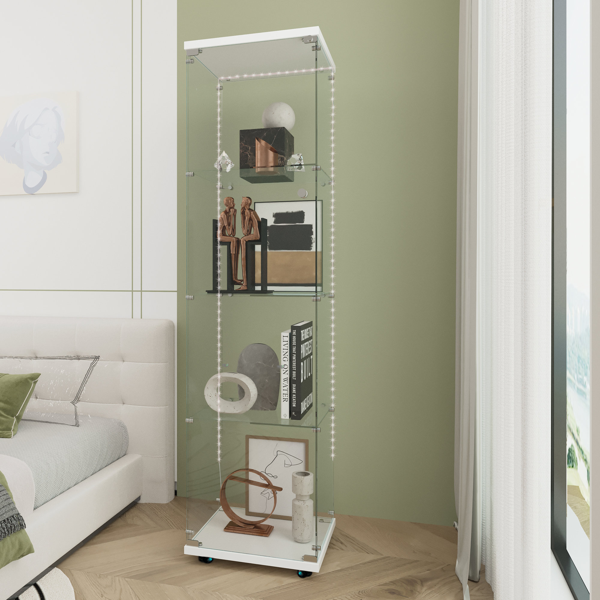 Ivy Bronx Tempered Glass Display Cabinet With Bluetooth Led Light Strip ...